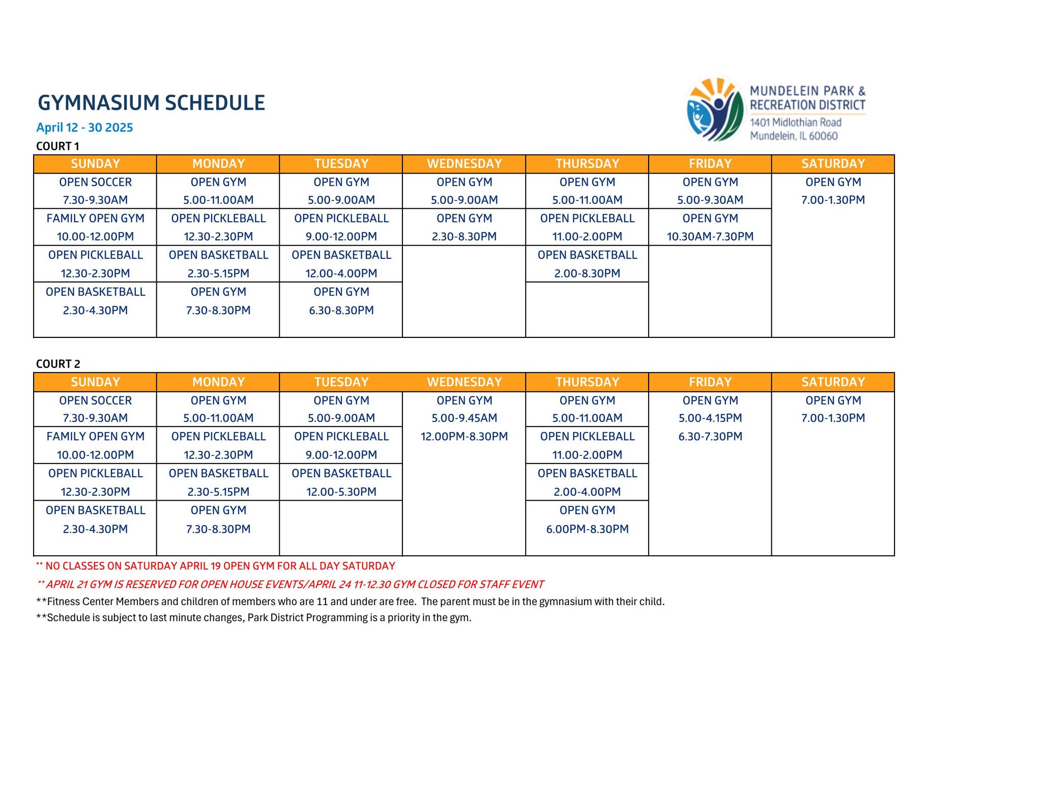 Open Gym Schedule April 12-30, 2025 by mundeleinparks - Issuu