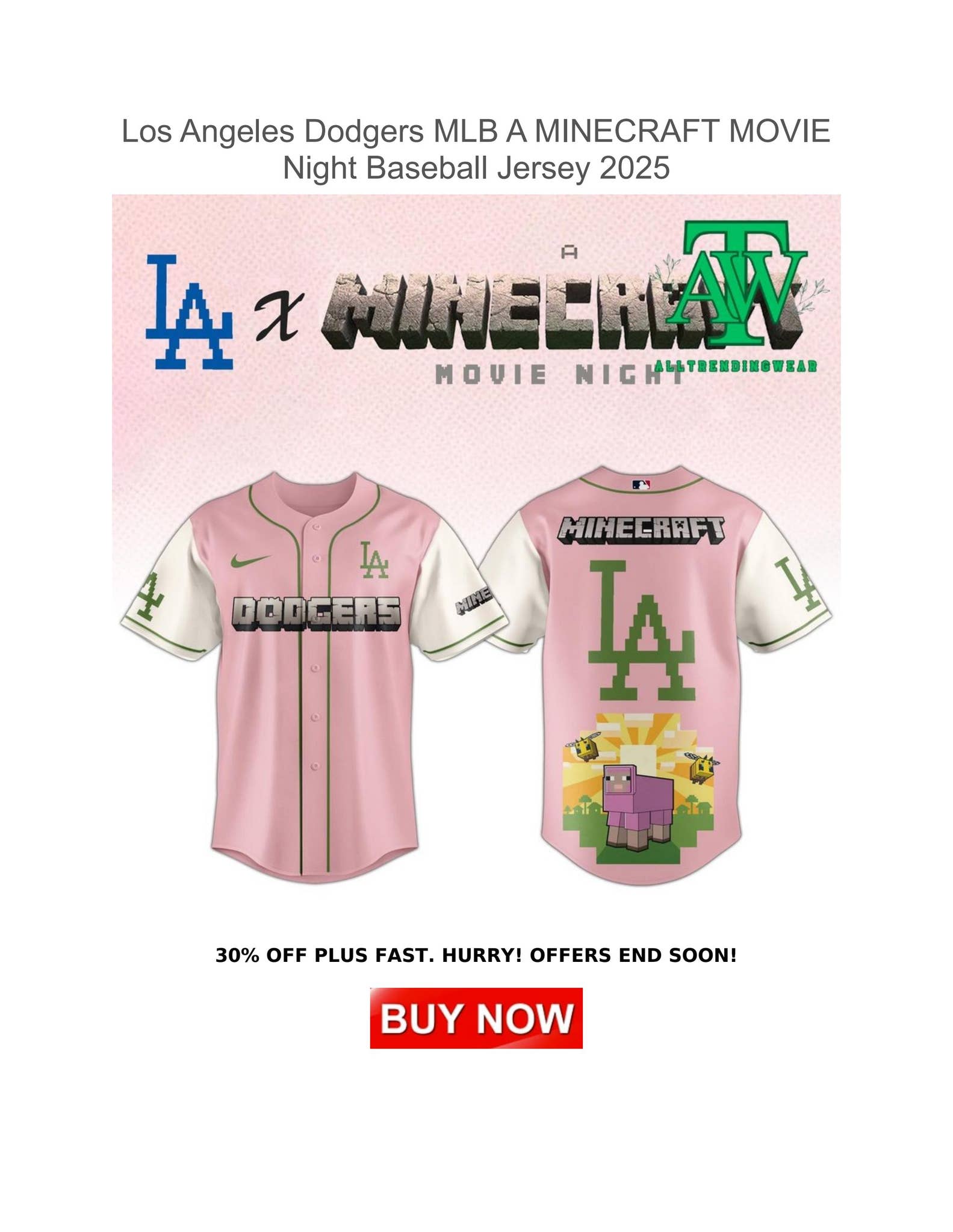Los Angeles Dodgers MLB A MINECRAFT MOVIE Night Baseball Jersey 2025 by ...