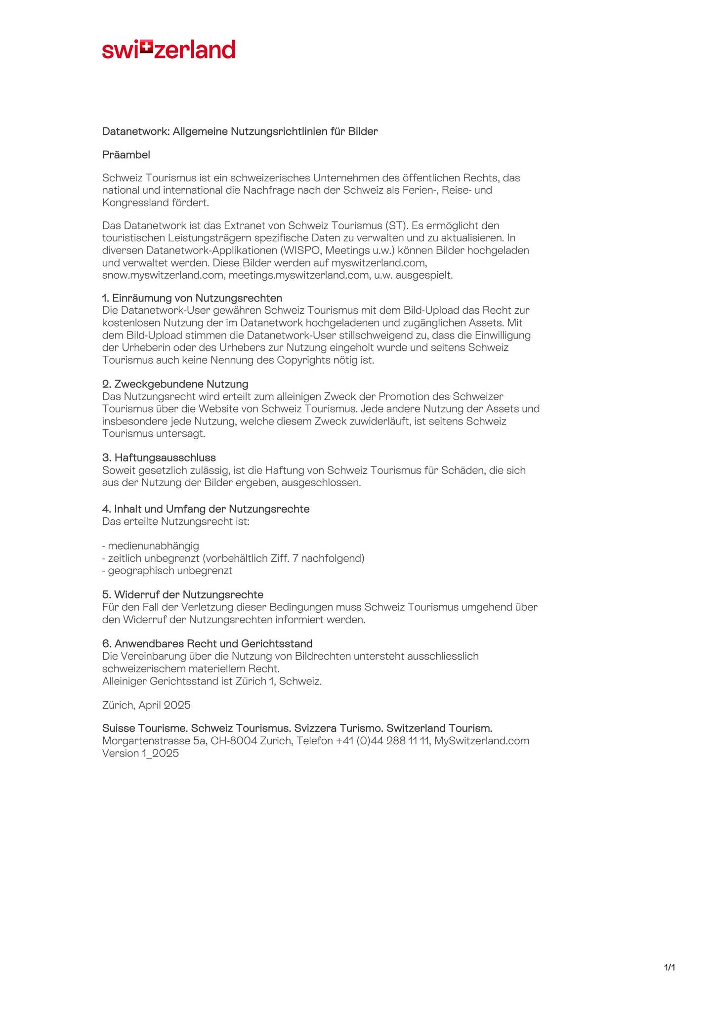 Nutzungsrichtlinien Bilder Datanetwork by Switzerland Tourism - Issuu