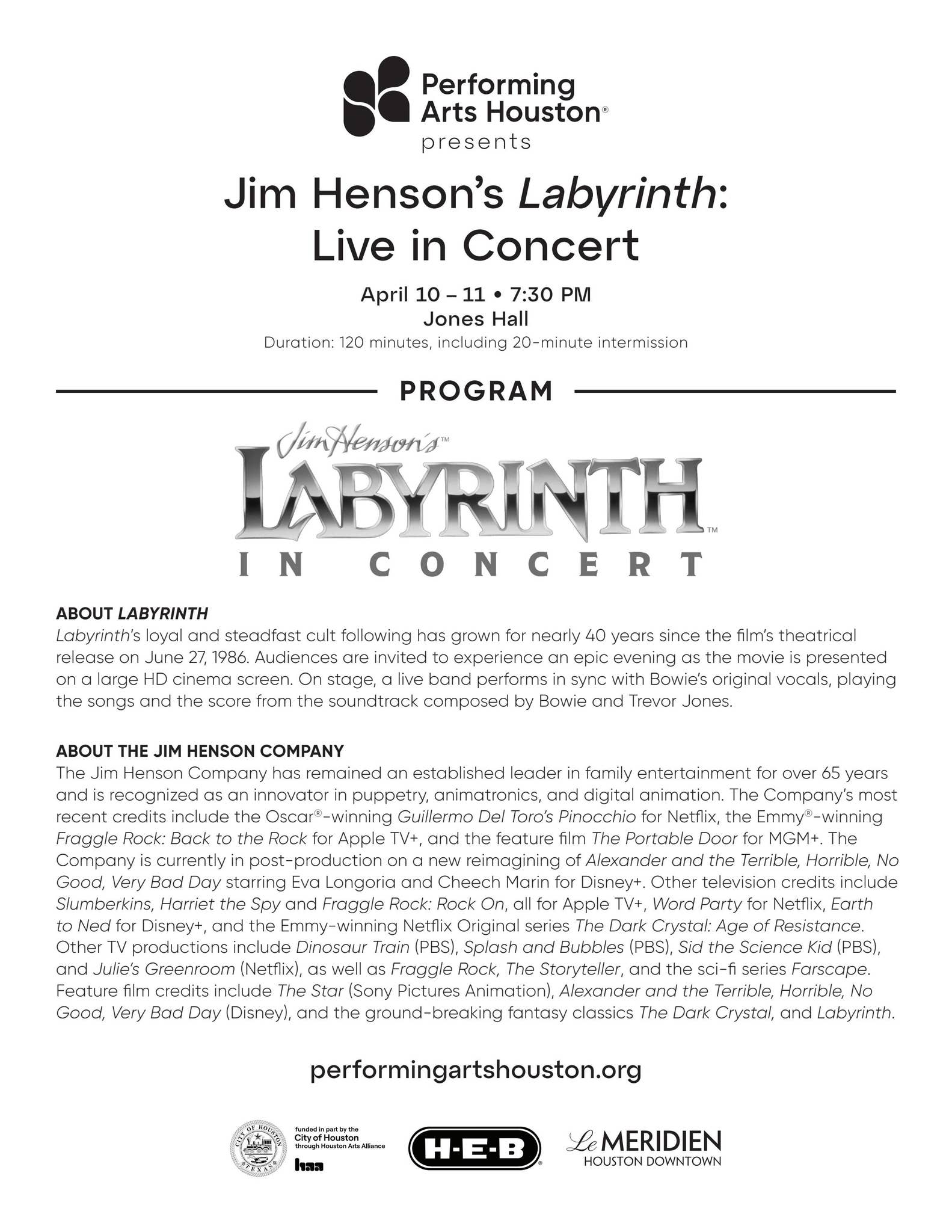 Labyrinth Live in Concert | Performing Arts Houston by Performing Arts ...