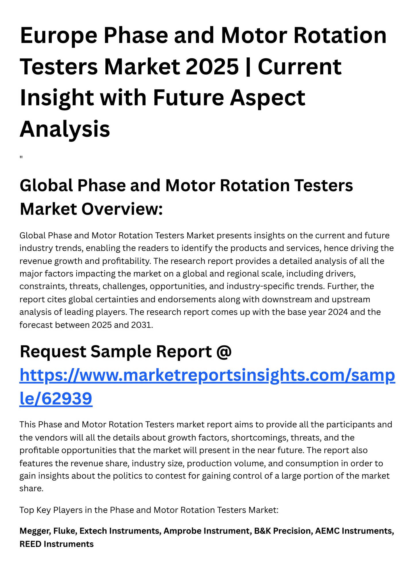 Europe Phase and Motor Rotation Testers Market 2025 Current Insight ...