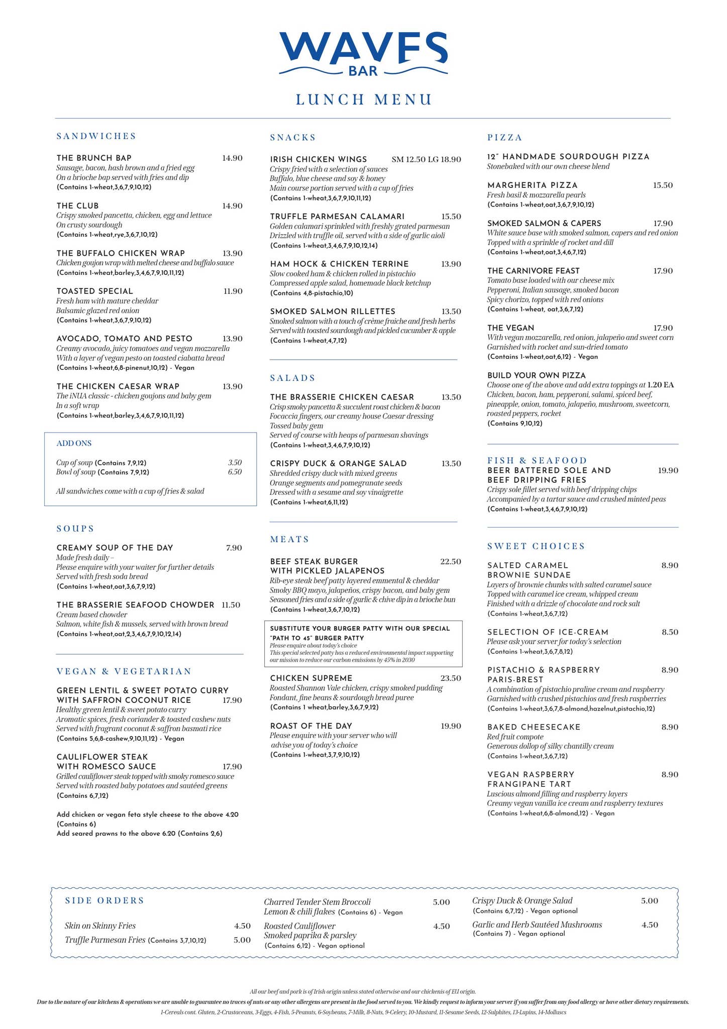 Radisson Blu Hotel & Spa, Sligo WAVES Lunch Menu by iNUA Hospitality ...