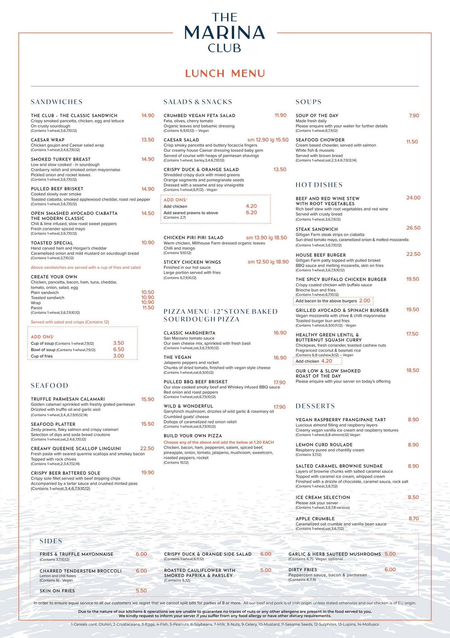 Radisson Blu Hotel Athlone Lunch Menu Marina Club by iNUA Hospitality ...