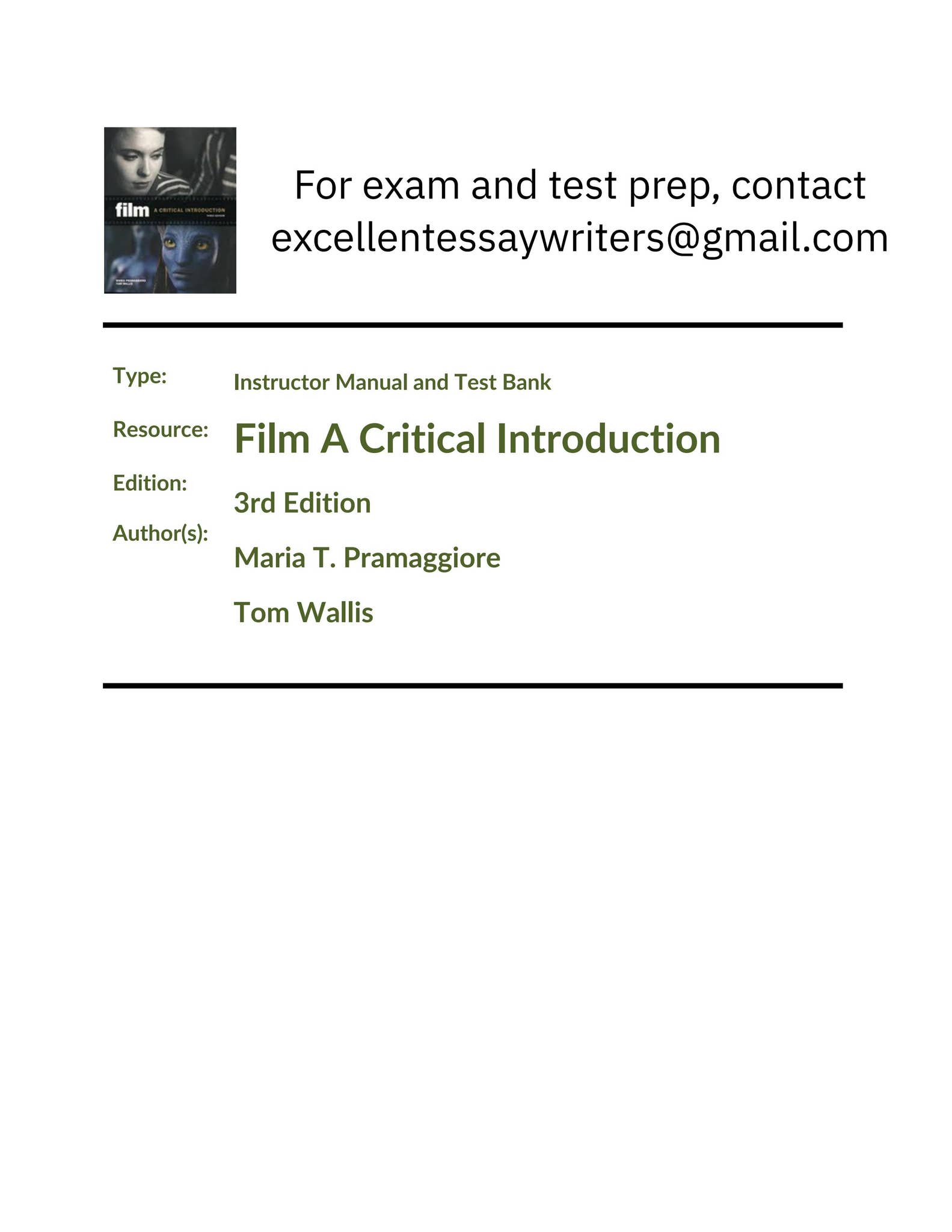 Film A Critical Introduction, 3E Maria T. Pramaggiore Instructor Manual ...