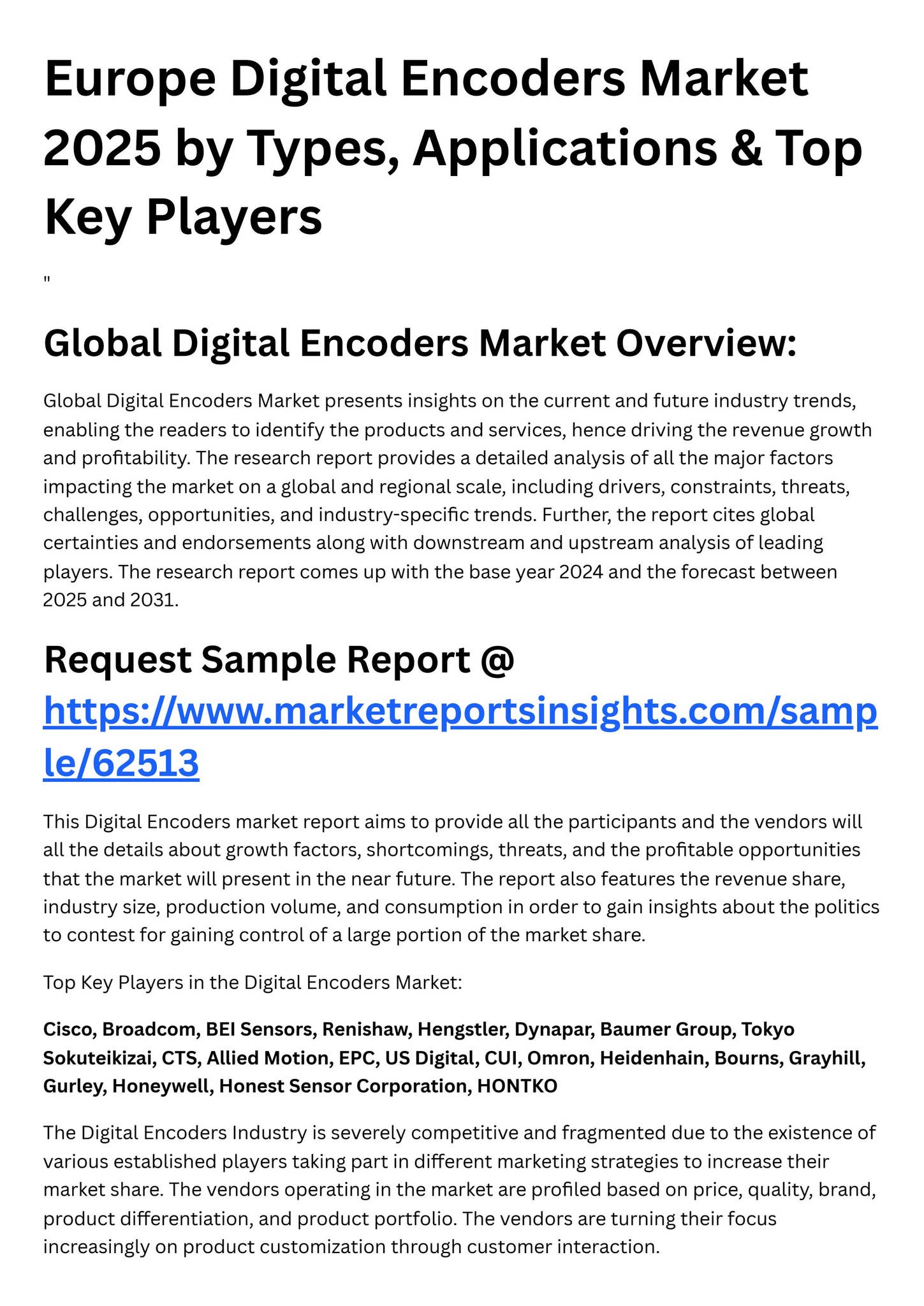 Europe Digital Encoders Market 2025 by Types, Applications & Top Key ...