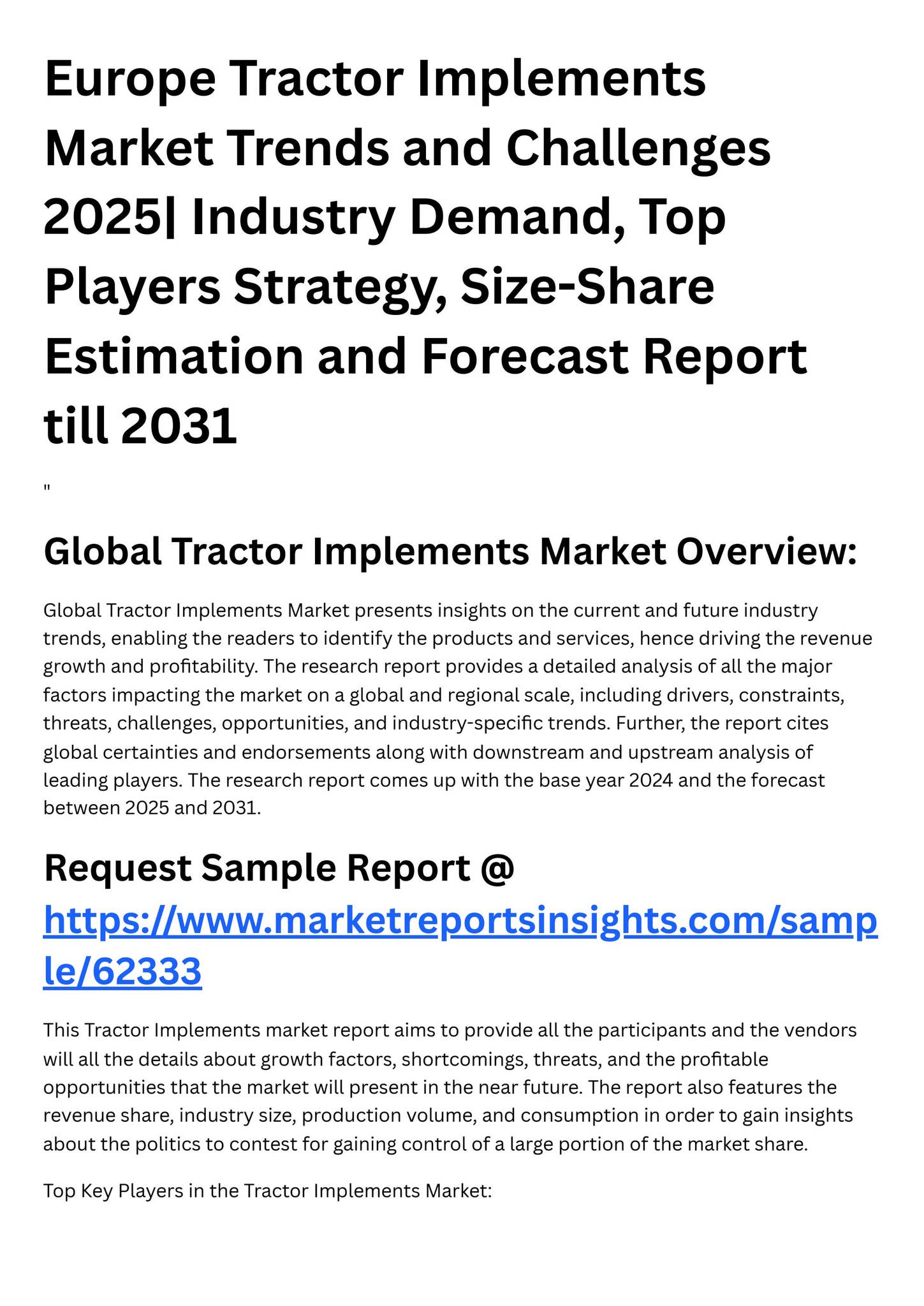 Europe Tractor Implements Market Trends and Challenges 2025 Industry ...