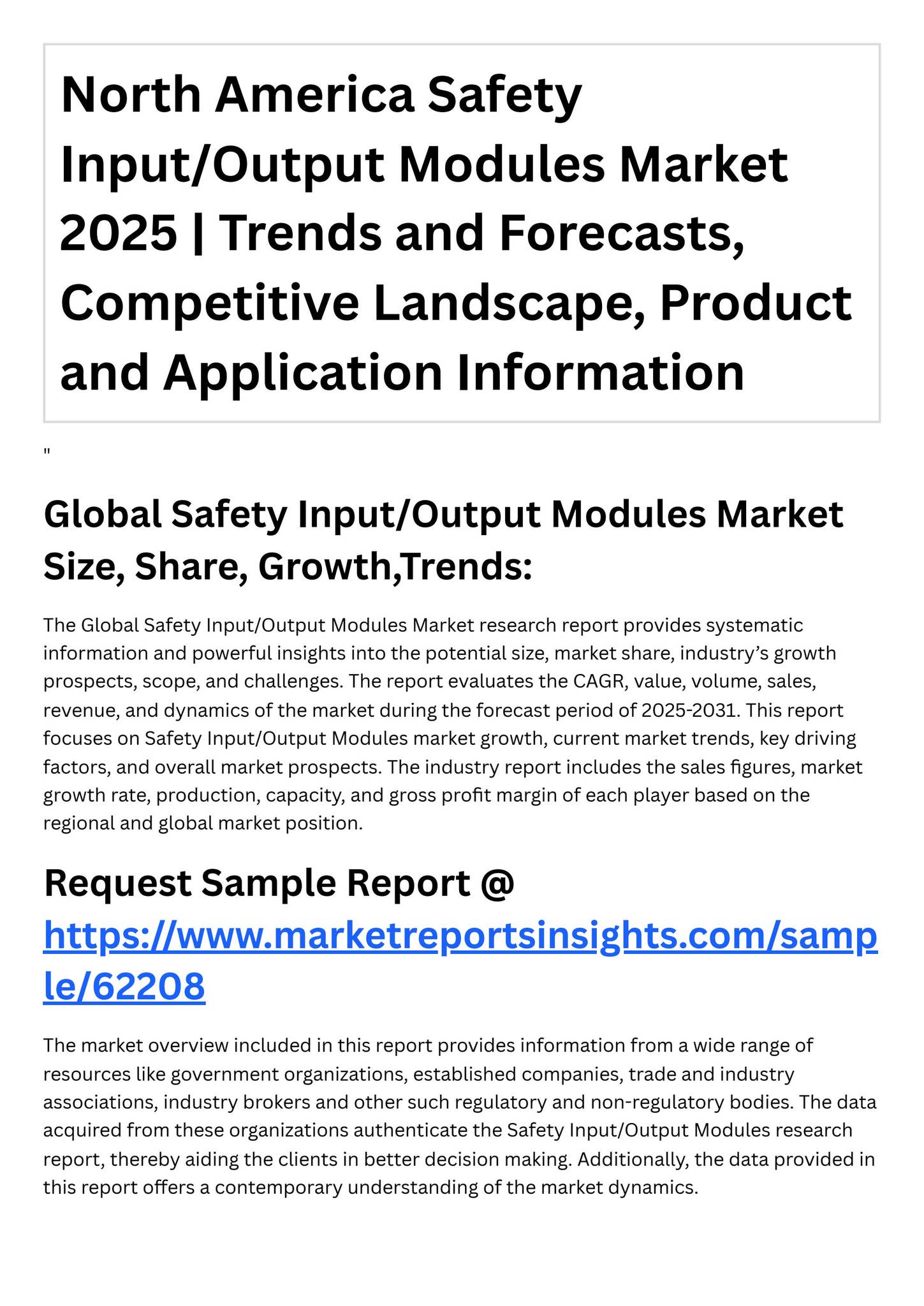 North America Safety Input/Output Modules Market 2025 | Trends and ...