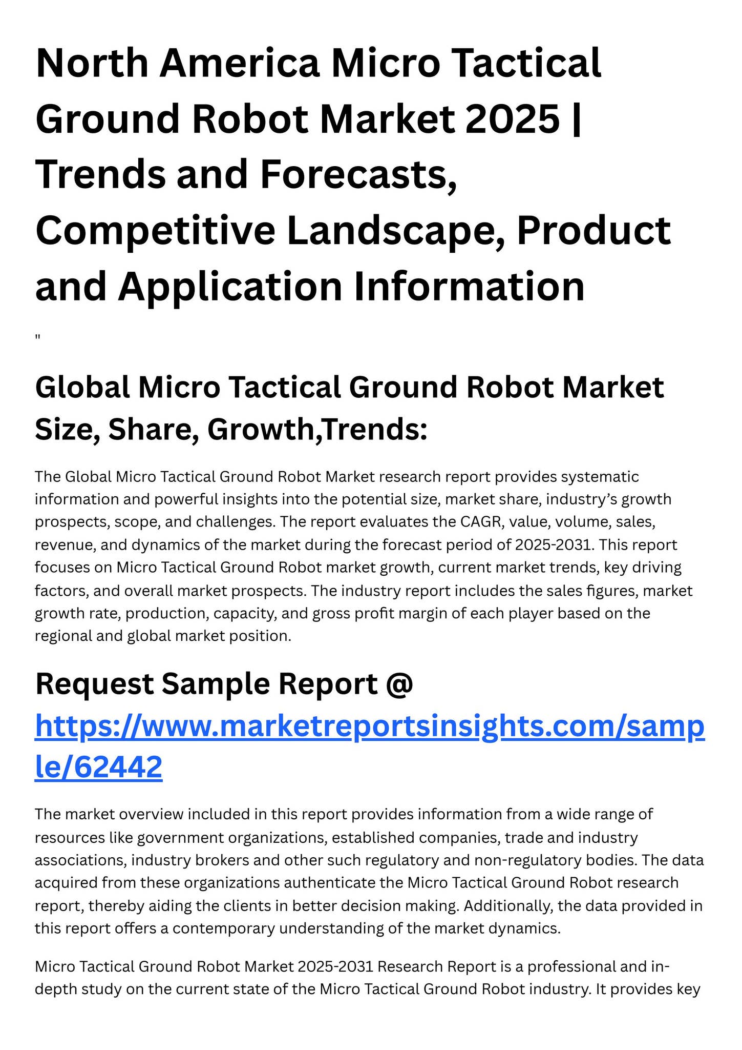 North America Micro Tactical Ground Robot Market 2025 Trends and ...