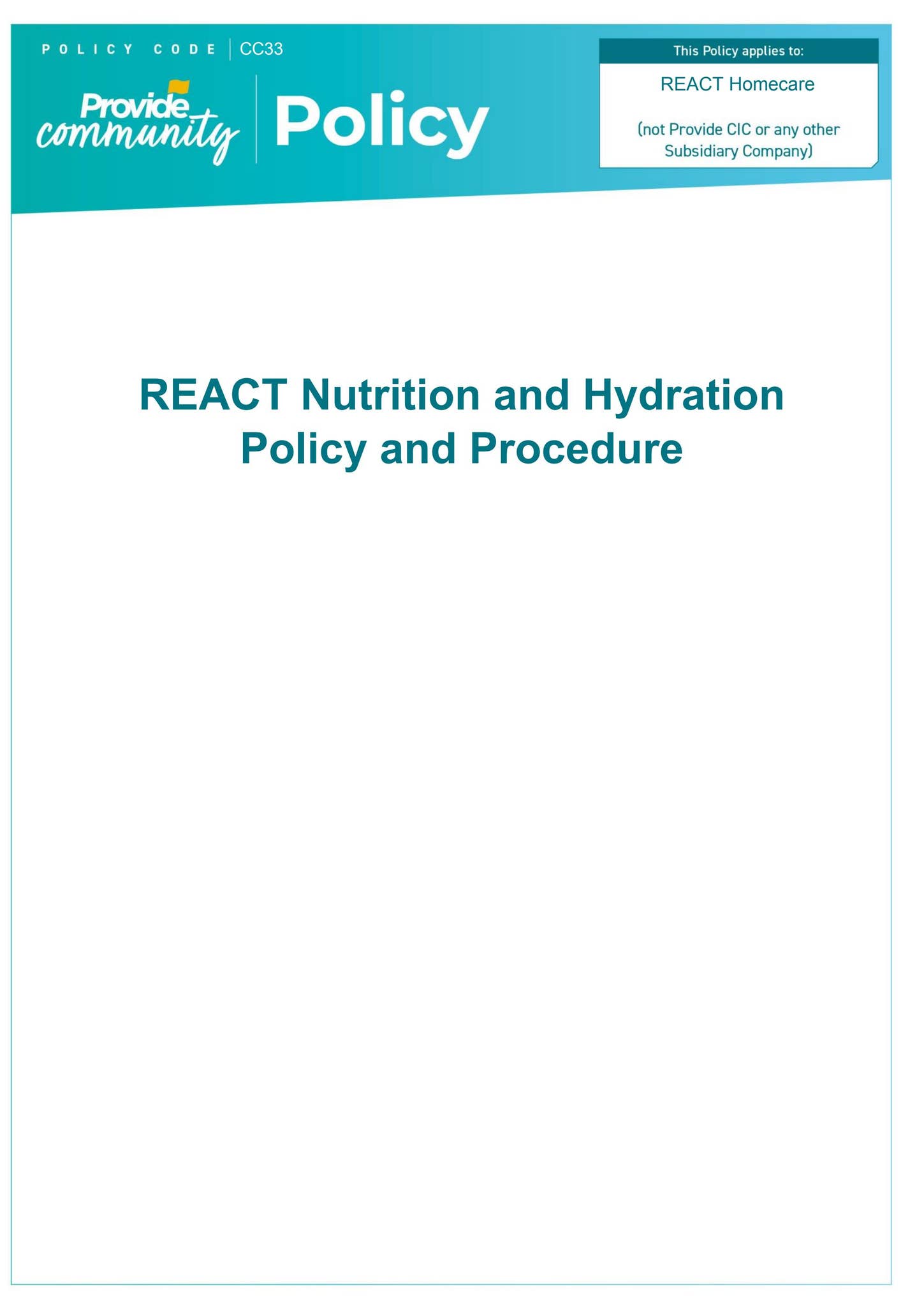 CC33 - Nutrition and Hydration Policy and Procedure by Provide ...