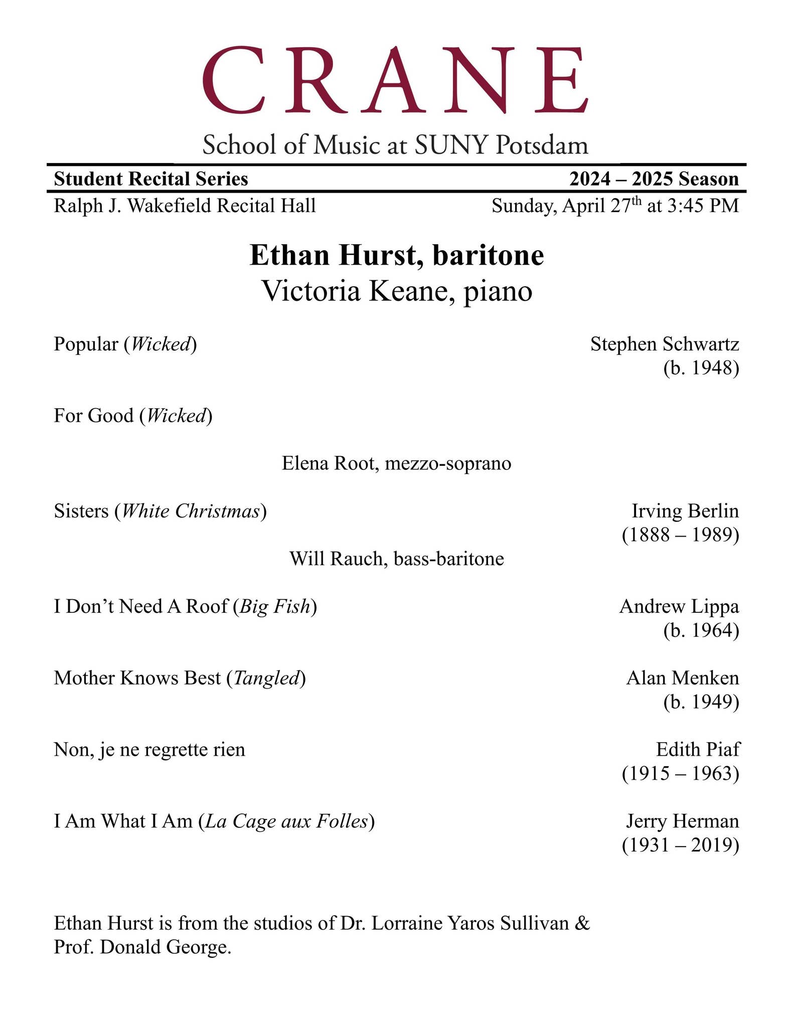 04.27.25 Ethan Hurst, Baritone by The Crane School of Music - Issuu