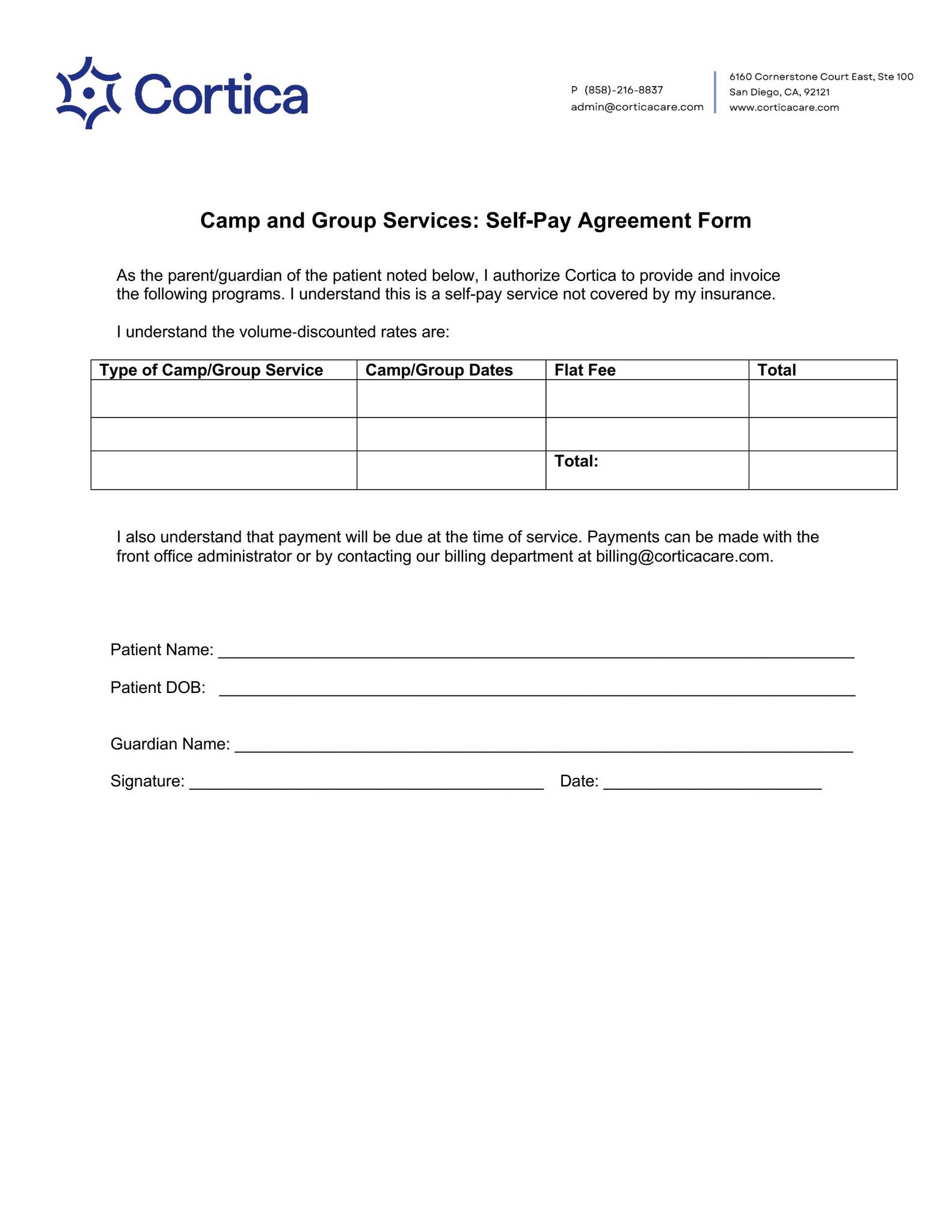 Self-Pay Agreement Form by cortica - Issuu