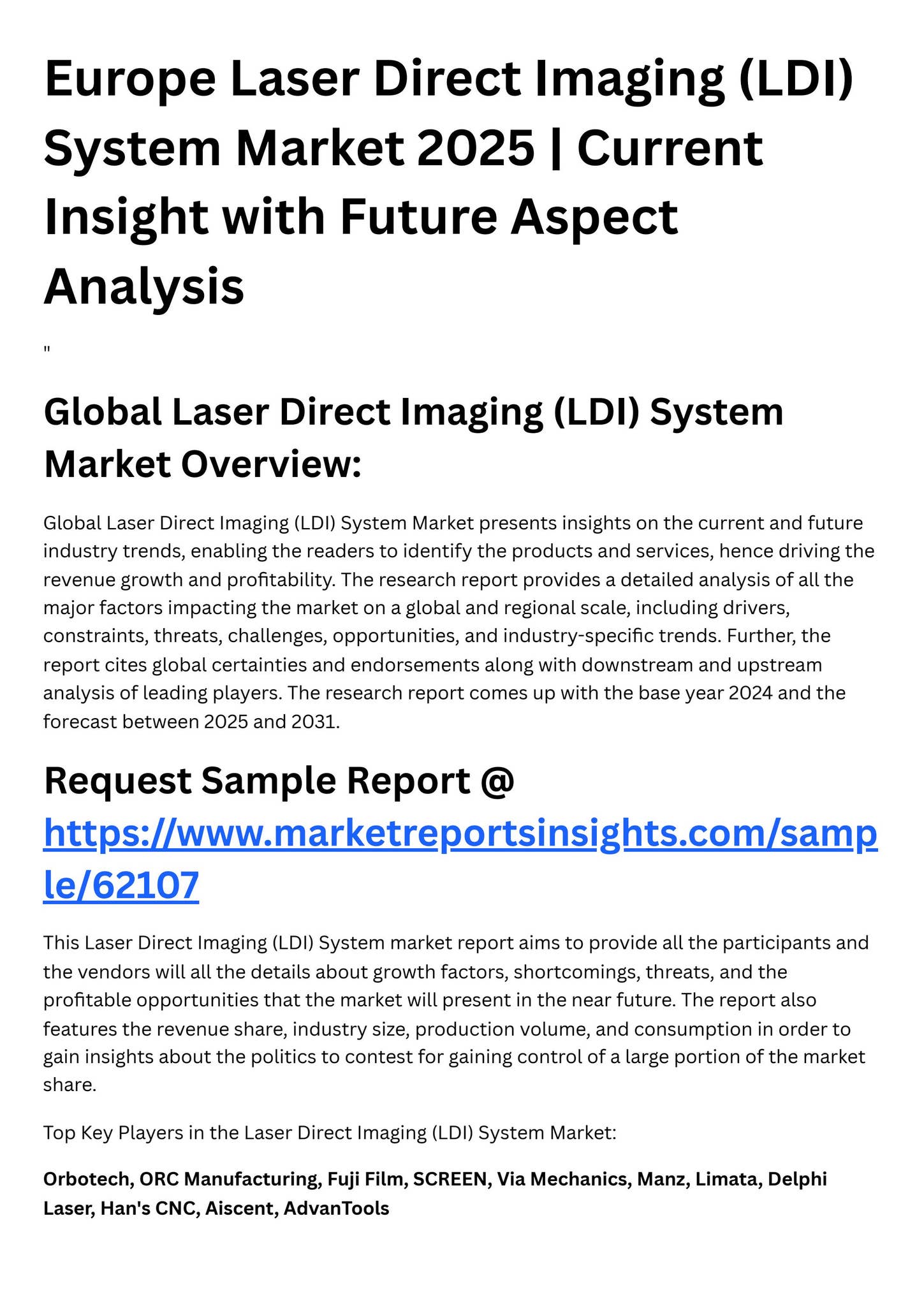 Europe Laser Direct Imaging (LDI) System Market 2025 Current Insight ...