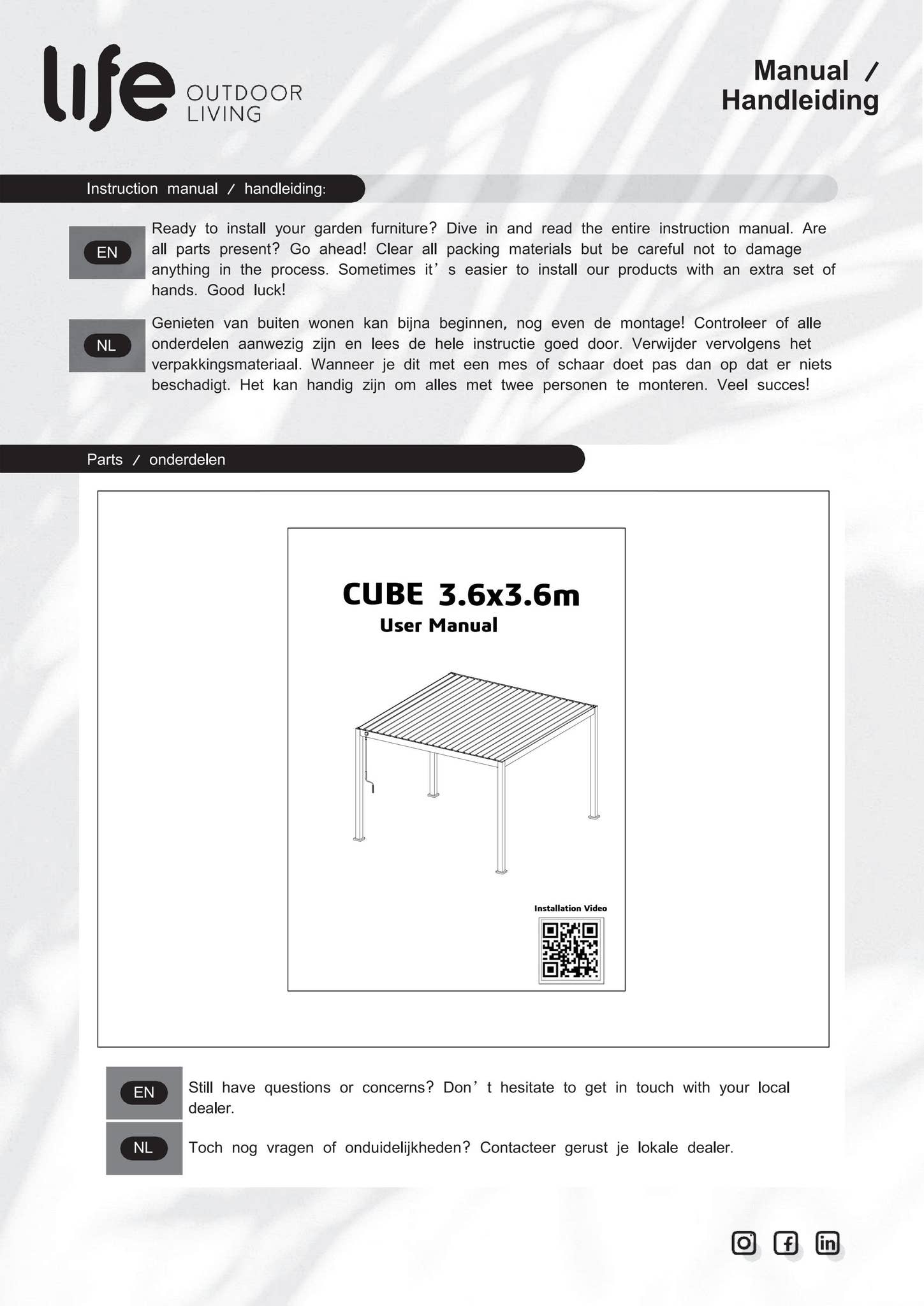 Handleiding_18-1445_Cube_Gazebo_overkapping_360x360 by Life Outdoor Living - Issuu