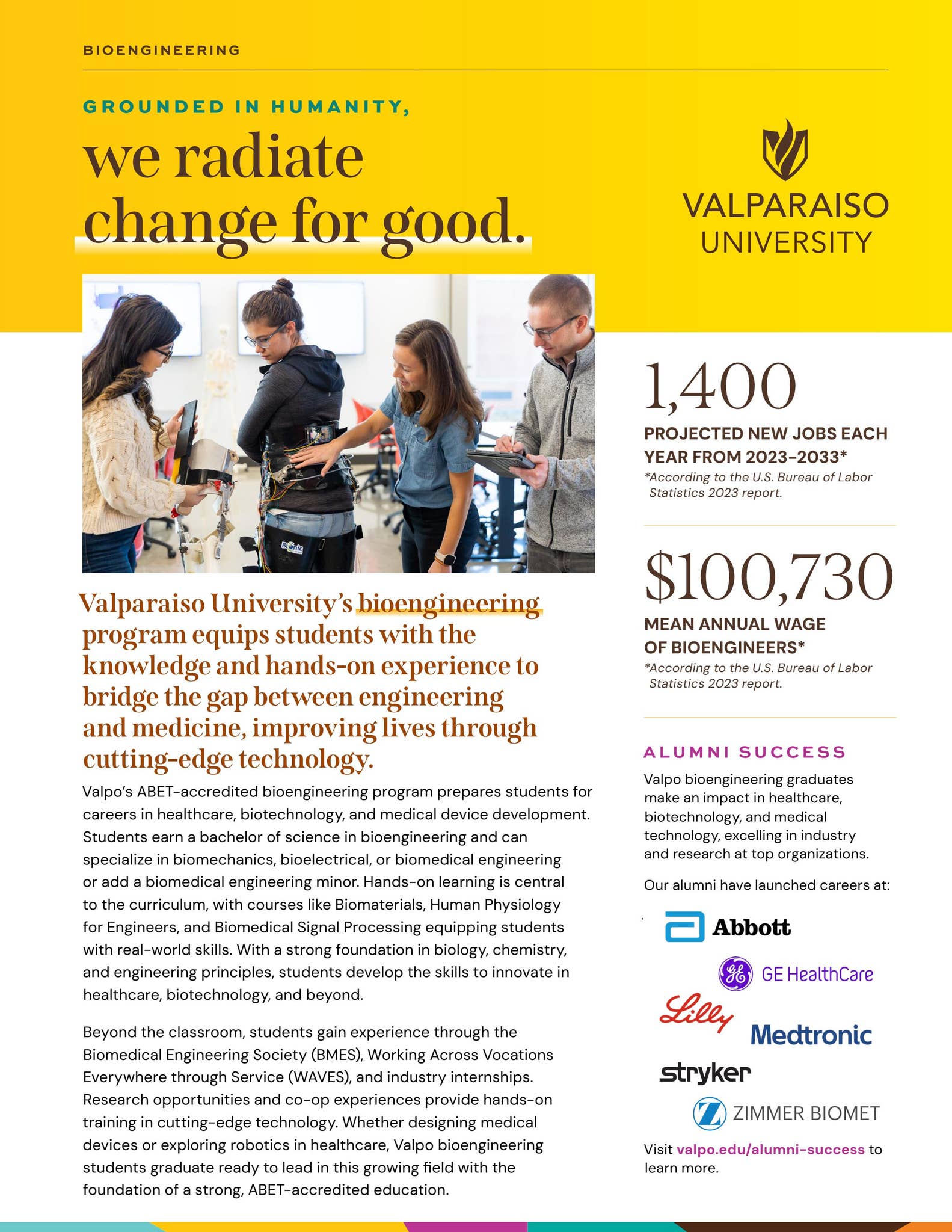 Bioengineering One-Sheet | Valparaiso University by Valparaiso University - Issuu