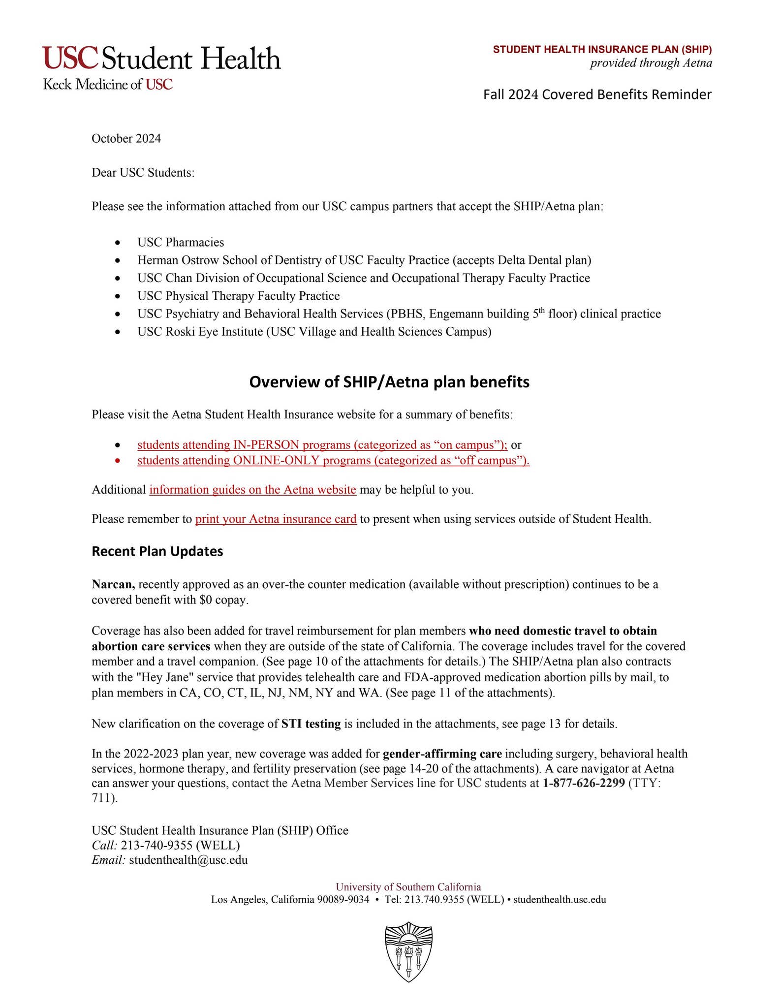 USC Student Health Insurance Plan: Covered Benefits through USC ...