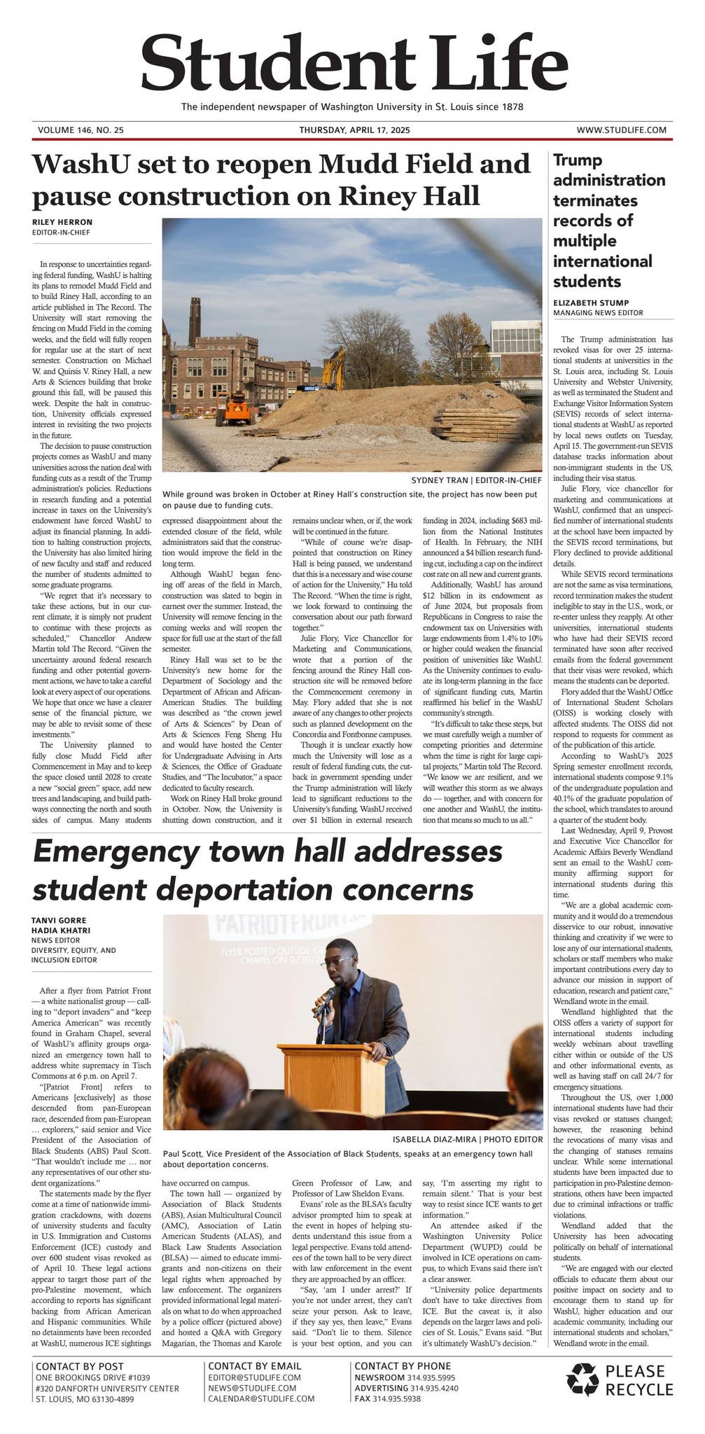 April 17, 2025 Student Life Newspaper, WashU St. Louis by ...