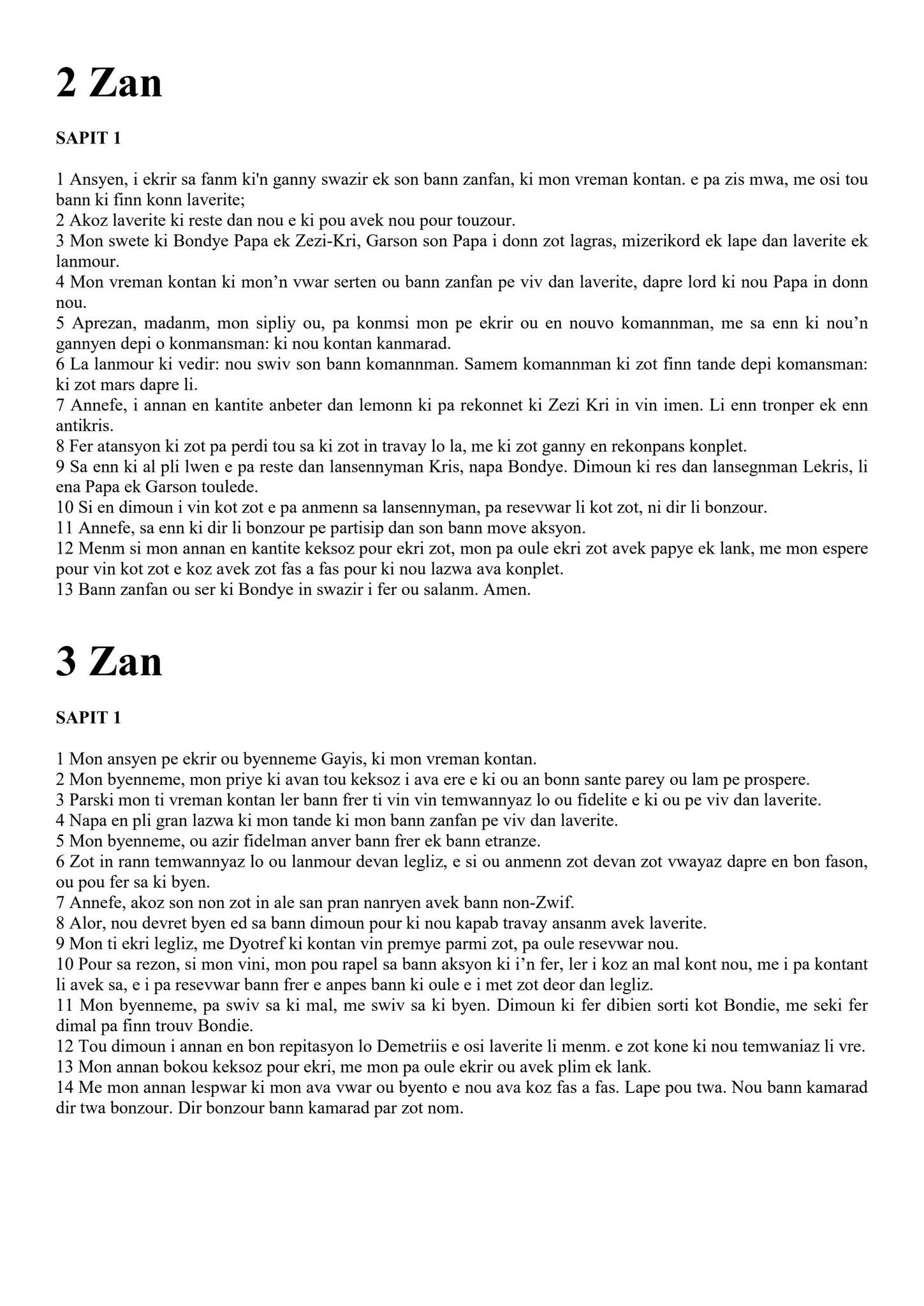 Mauritian Creole - 2nd and 3rd John by Filipino Tracts and Literature ...