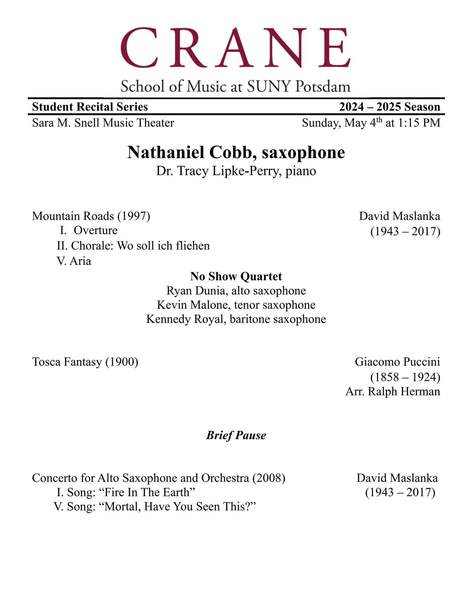 05.04.25 Nathaniel Cobb. Saxophone by The Crane School of Music - Issuu