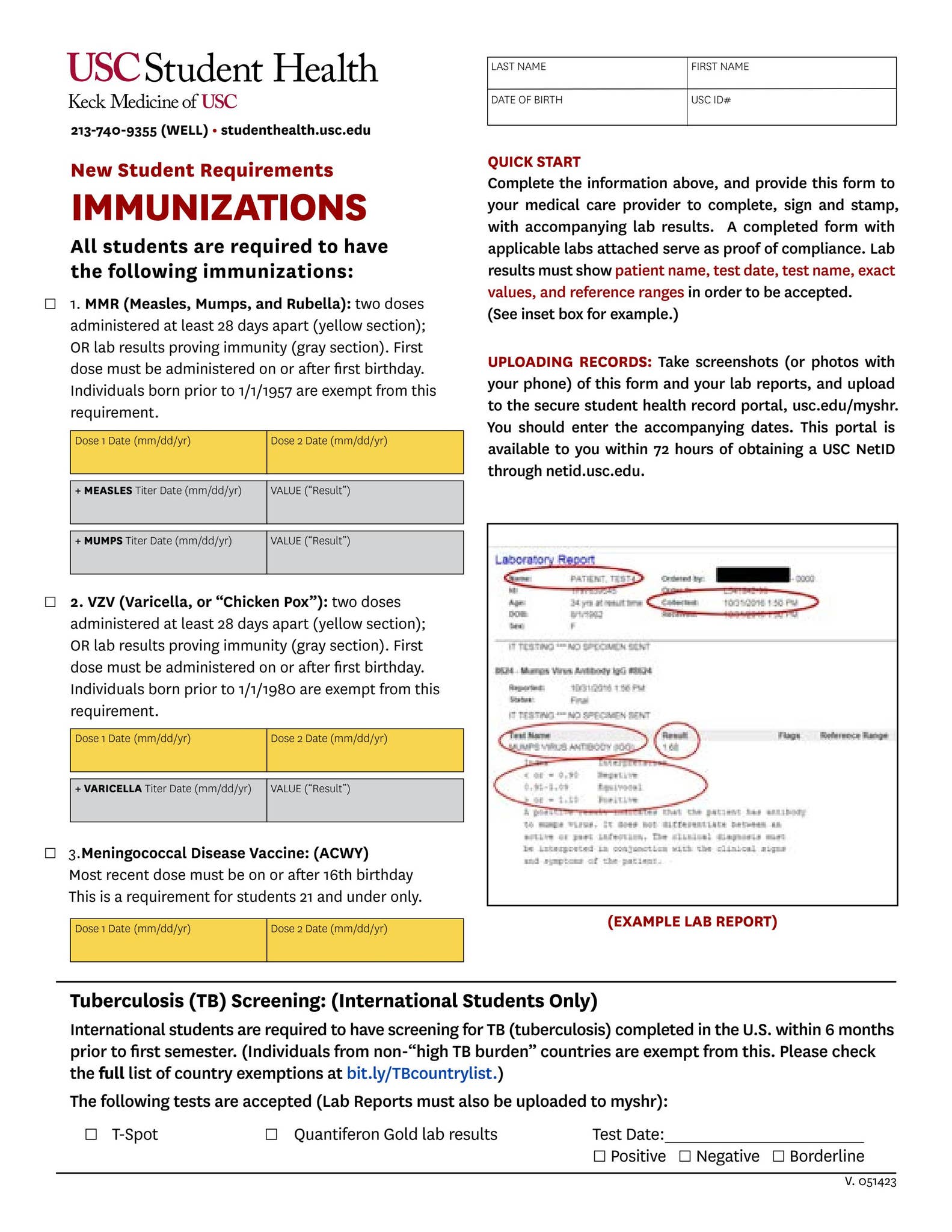 Immunization Checklist: New USC Students, English by USC Campus Health ...