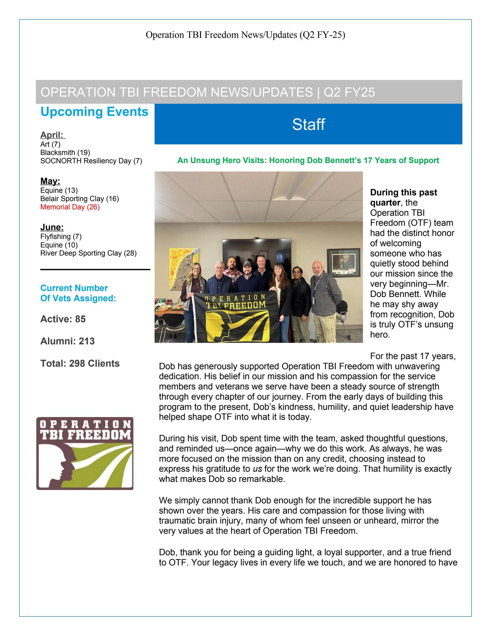 Operation TBI Freedom Newsletter FY25 Q2 by Craig Hospital - Issuu