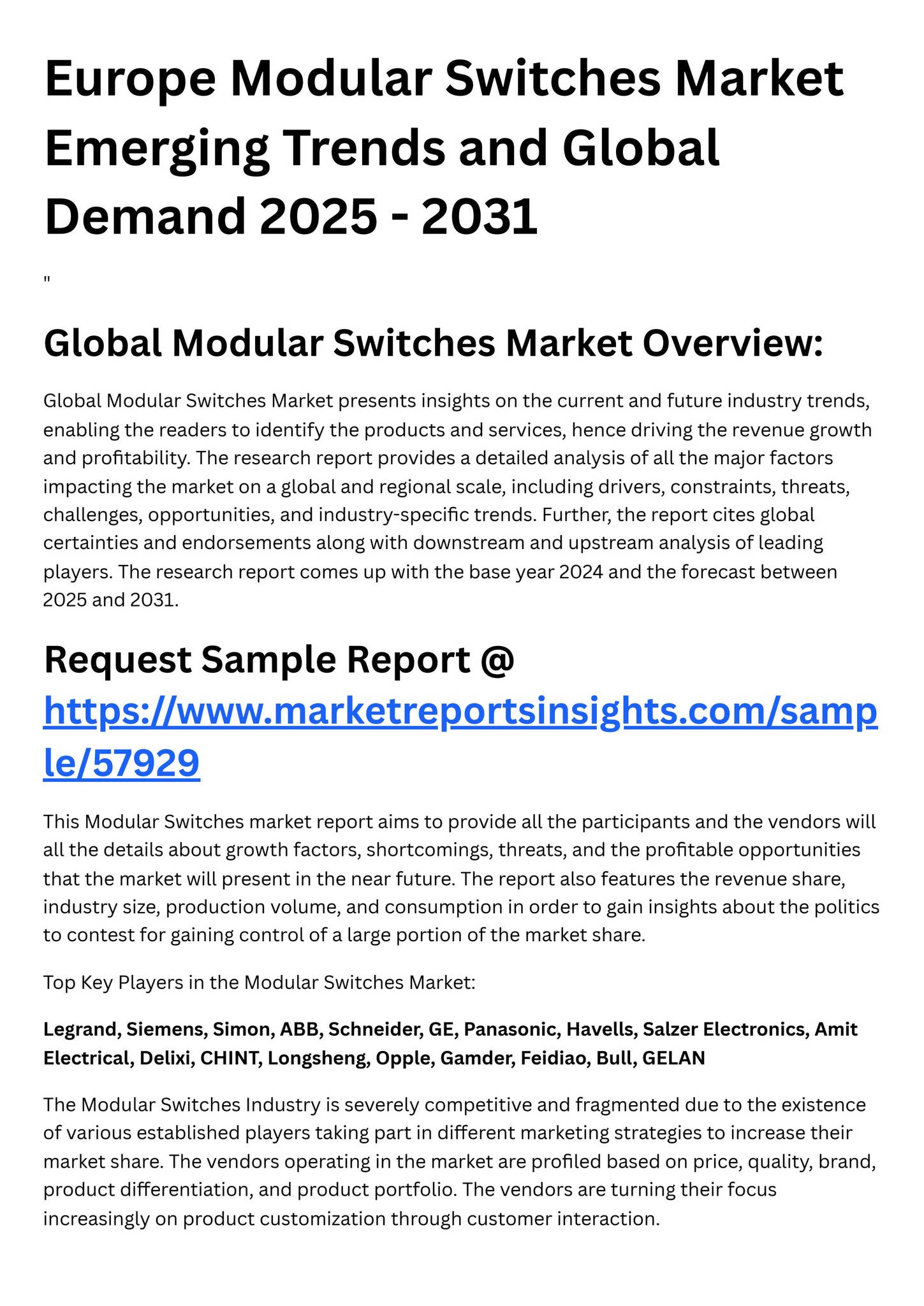 Europe Modular Switches Market Emerging Trends and Global Demand 2025 ...