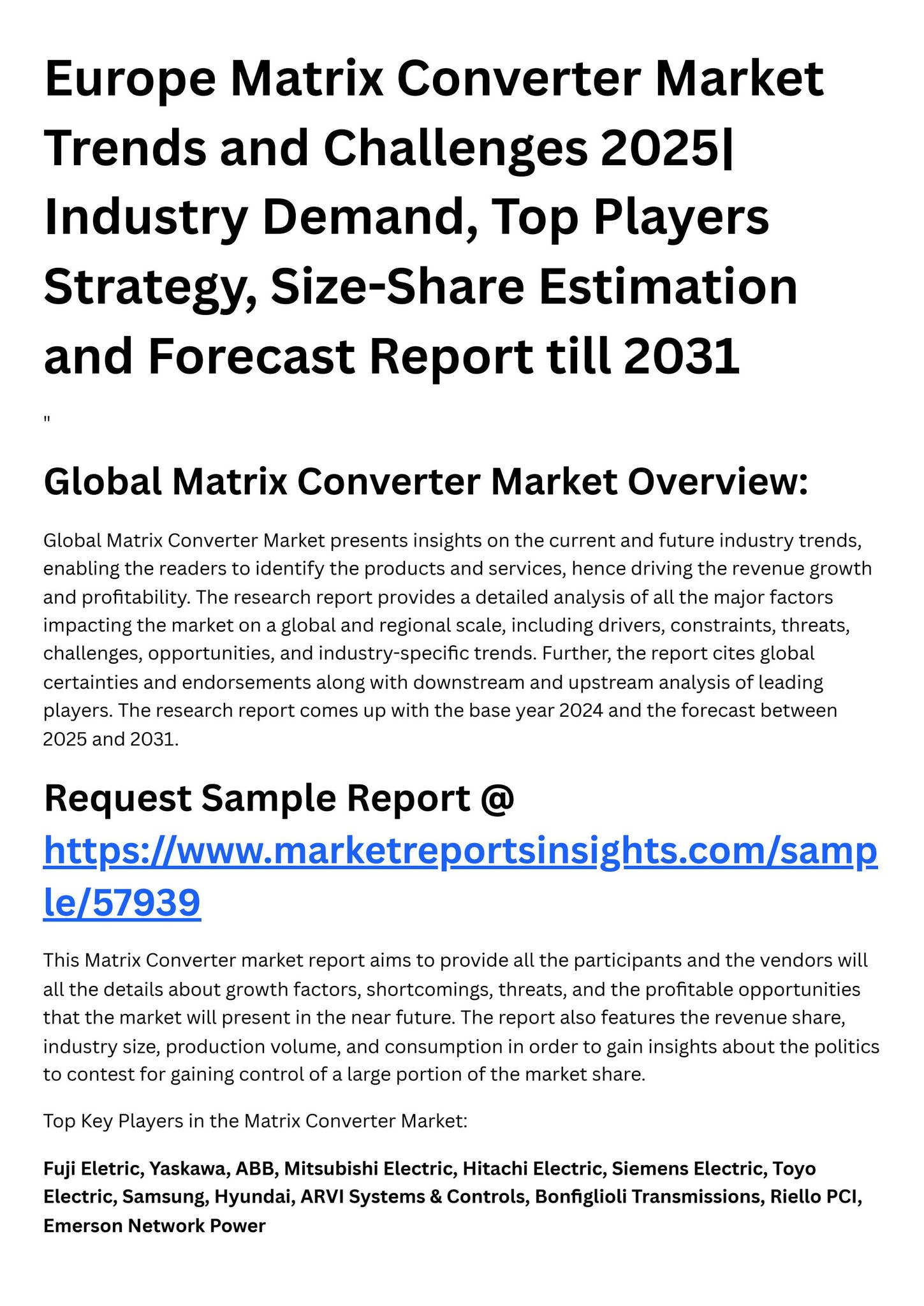 Europe Matrix Converter Market Trends and Challenges 2025 Industry ...
