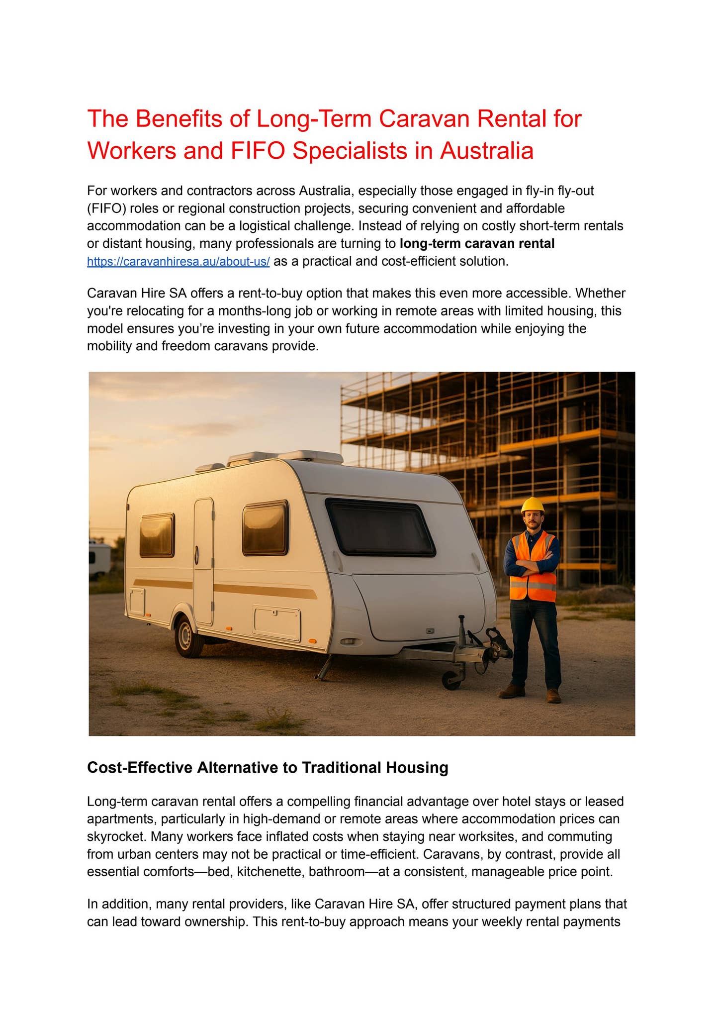 The Benefits of Long-Term Caravan Rental for Workers and FIFO ...