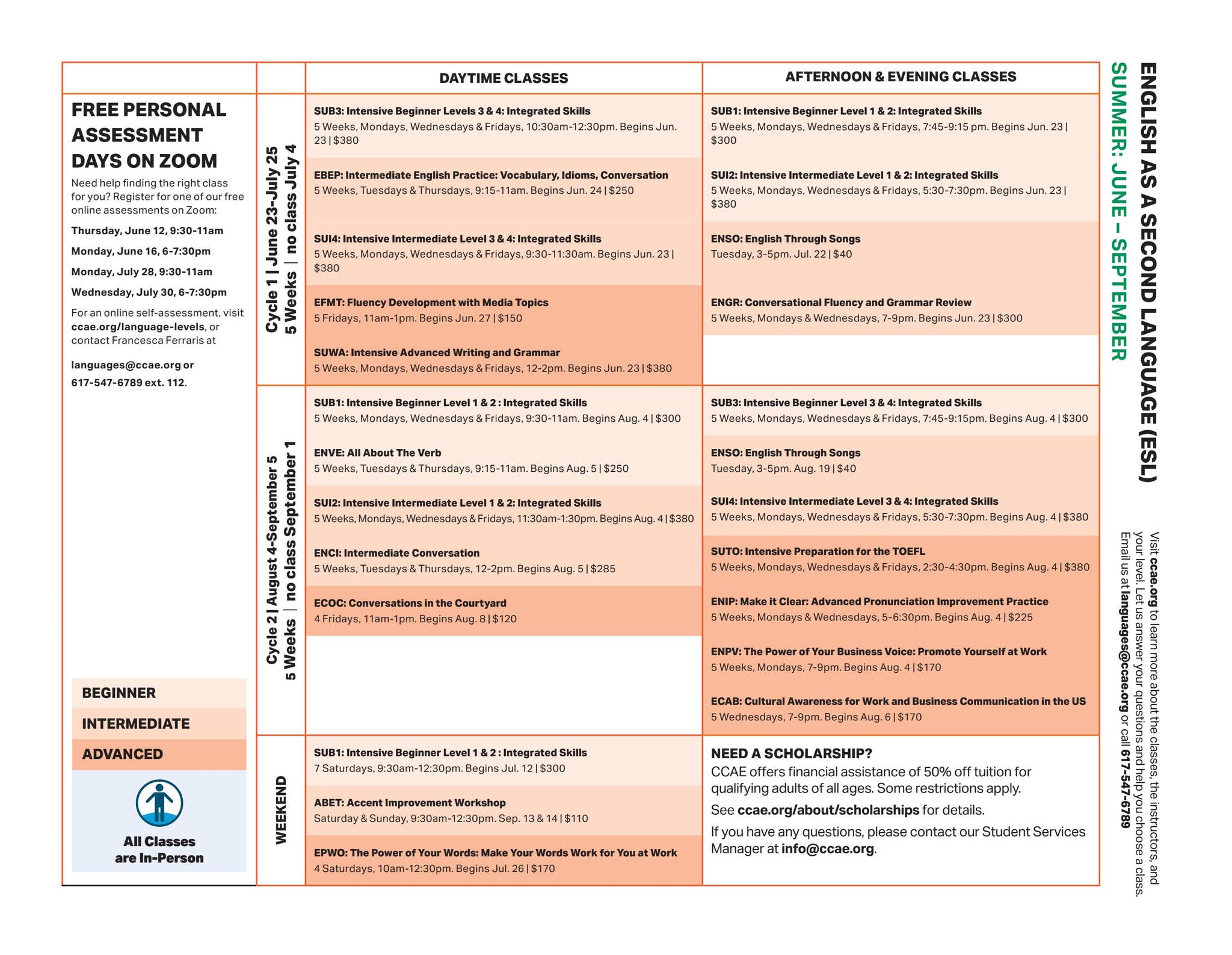 CCAE Summer 2025 Catalog ESL Schedule by Cambridge Center for Adult ...