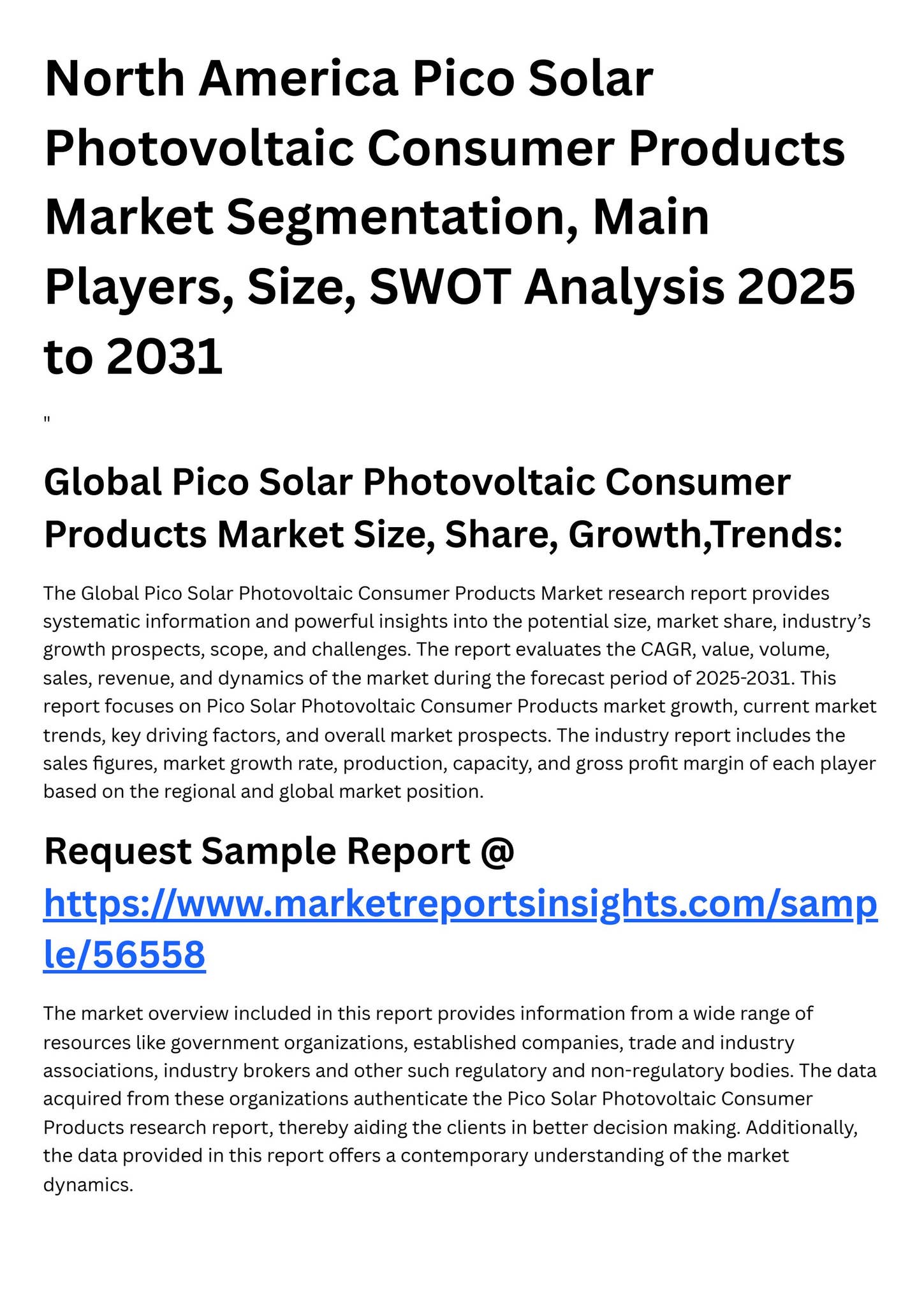 North America Pico Solar Photovoltaic Consumer Products Market ...