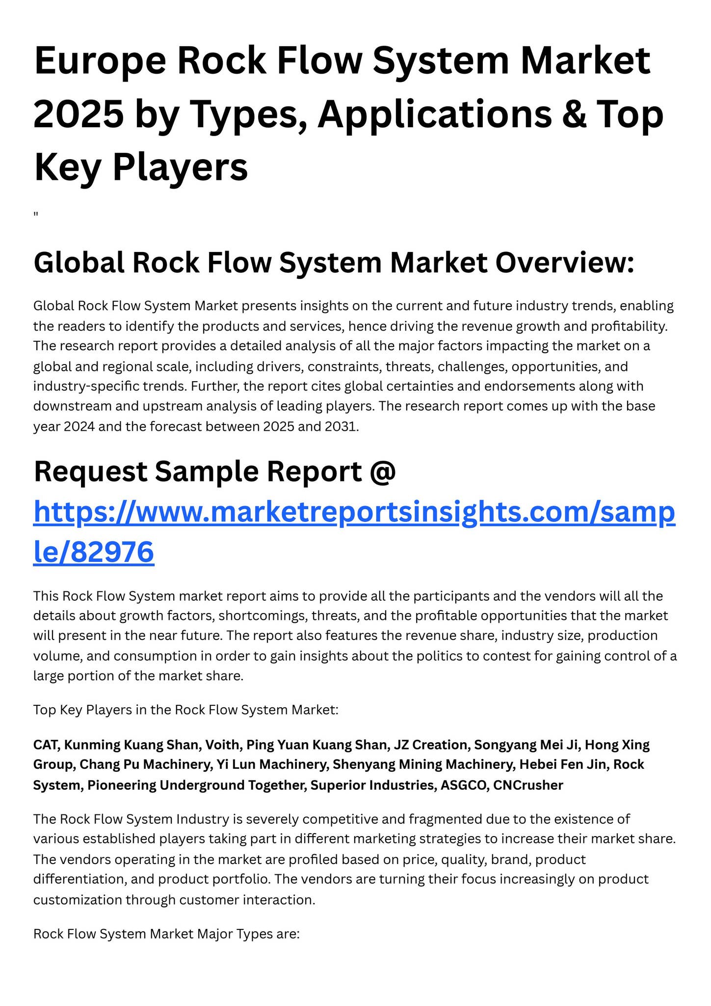 Europe Rock Flow System Market 2025 by Types, Applications & Top Key ...