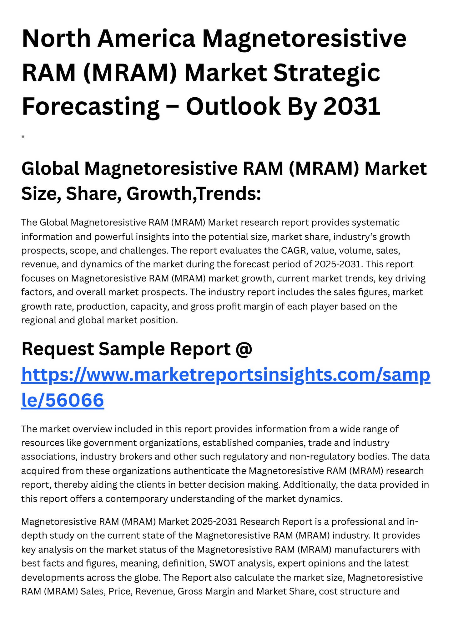 North America Magnetoresistive RAM (MRAM) Market Strategic Forecasting ...
