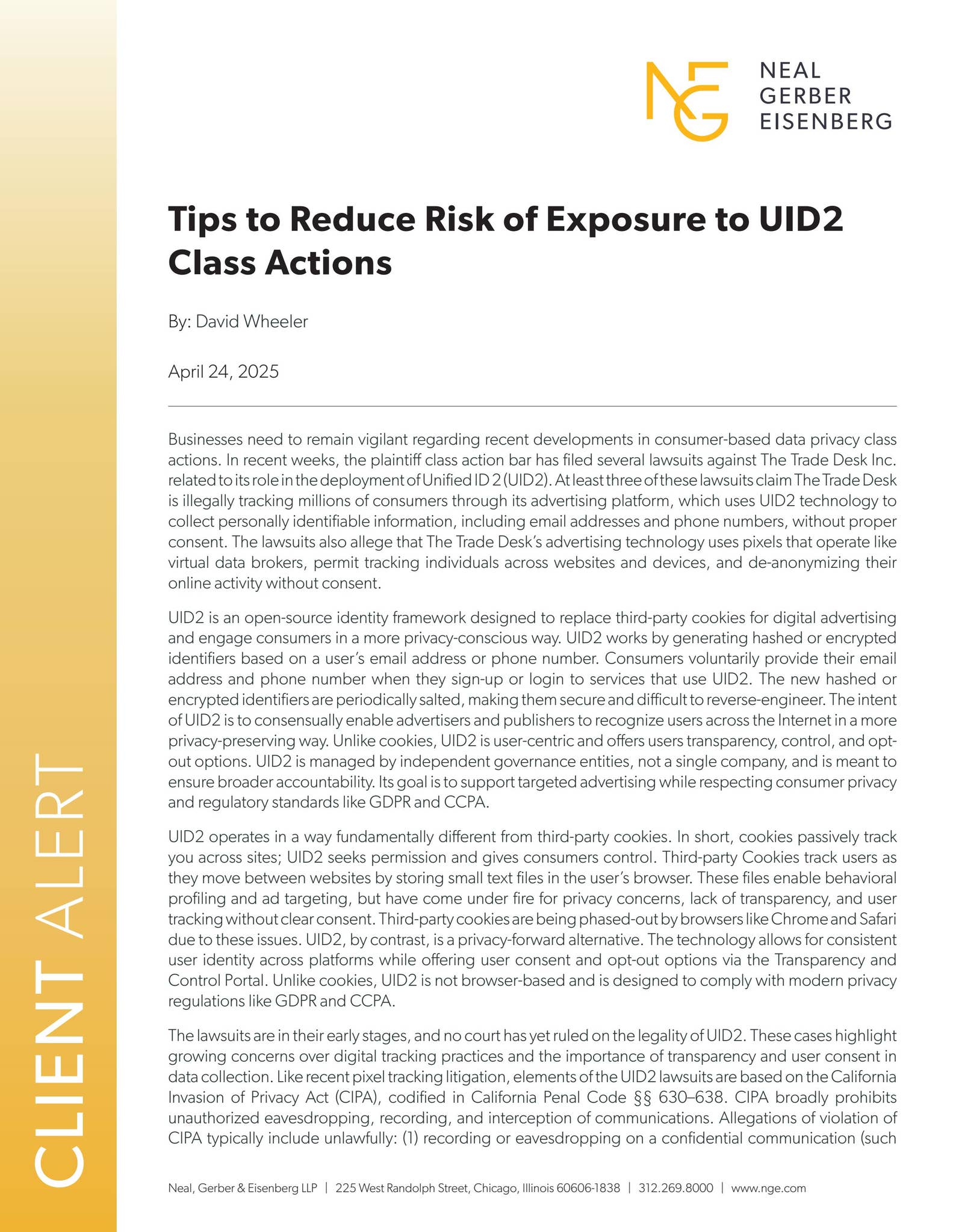 Client Alert – Tips to Reduce Risk of Exposure to UID2 Class Actions by ...