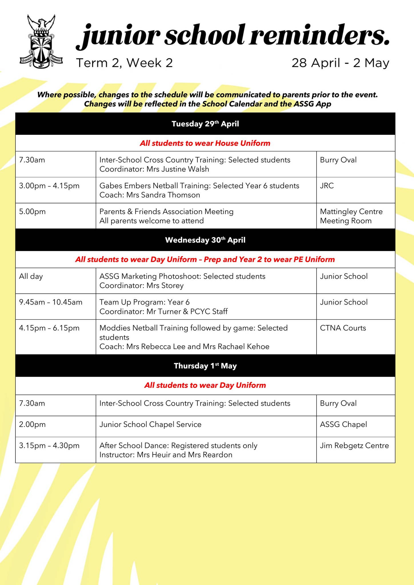 Junior School Reminders - Week 2 by SoulsGabes - Issuu