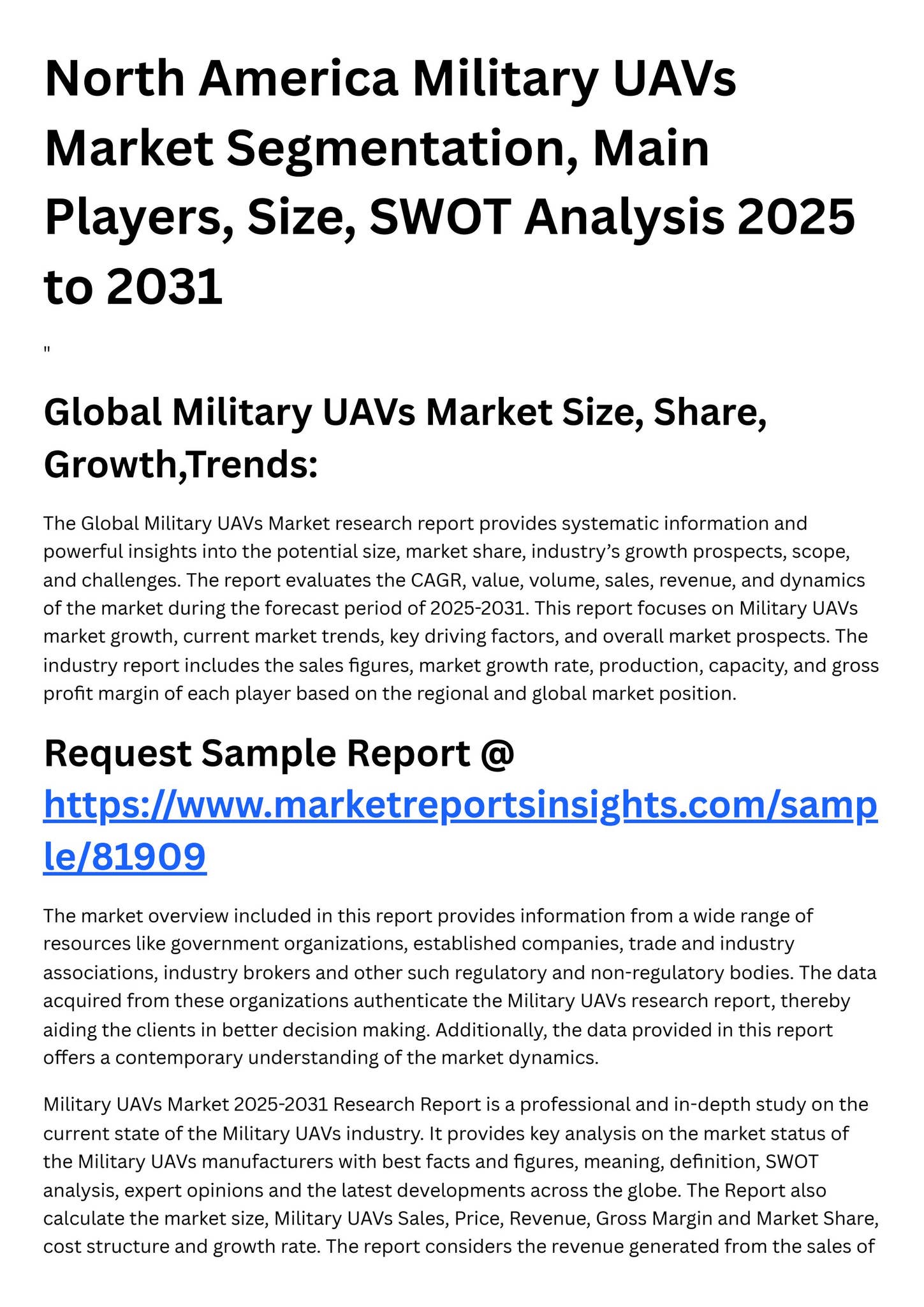 North America Military UAVs Market Segmentation, Main Players, Size ...