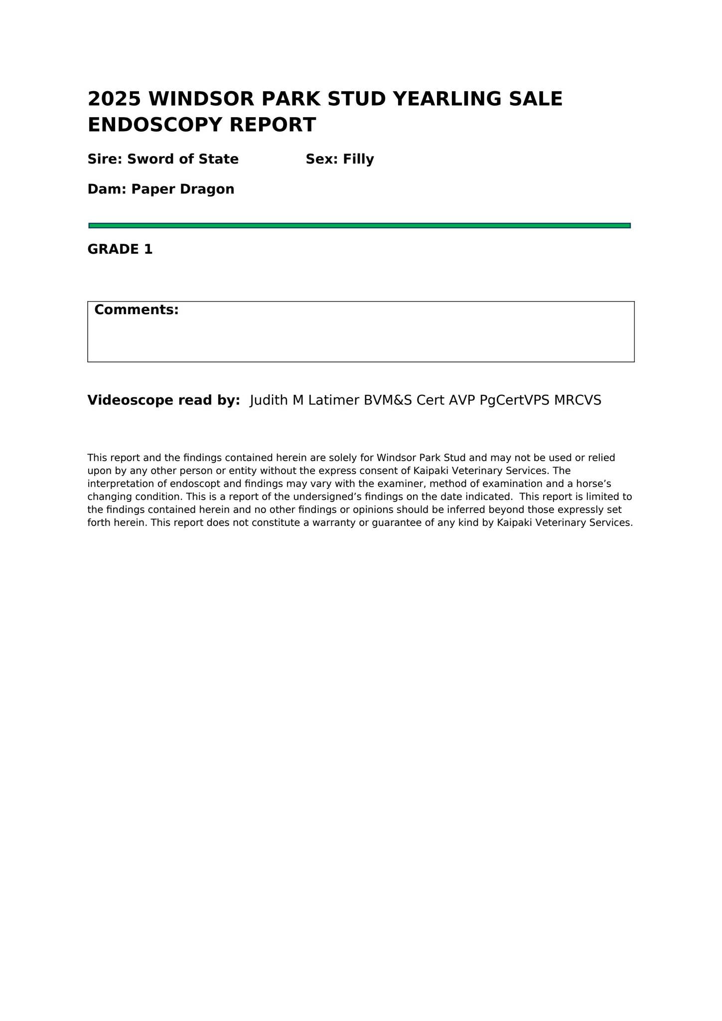 Paper Dragon 23F Endoscopy report by Windsor Park Stud - Issuu