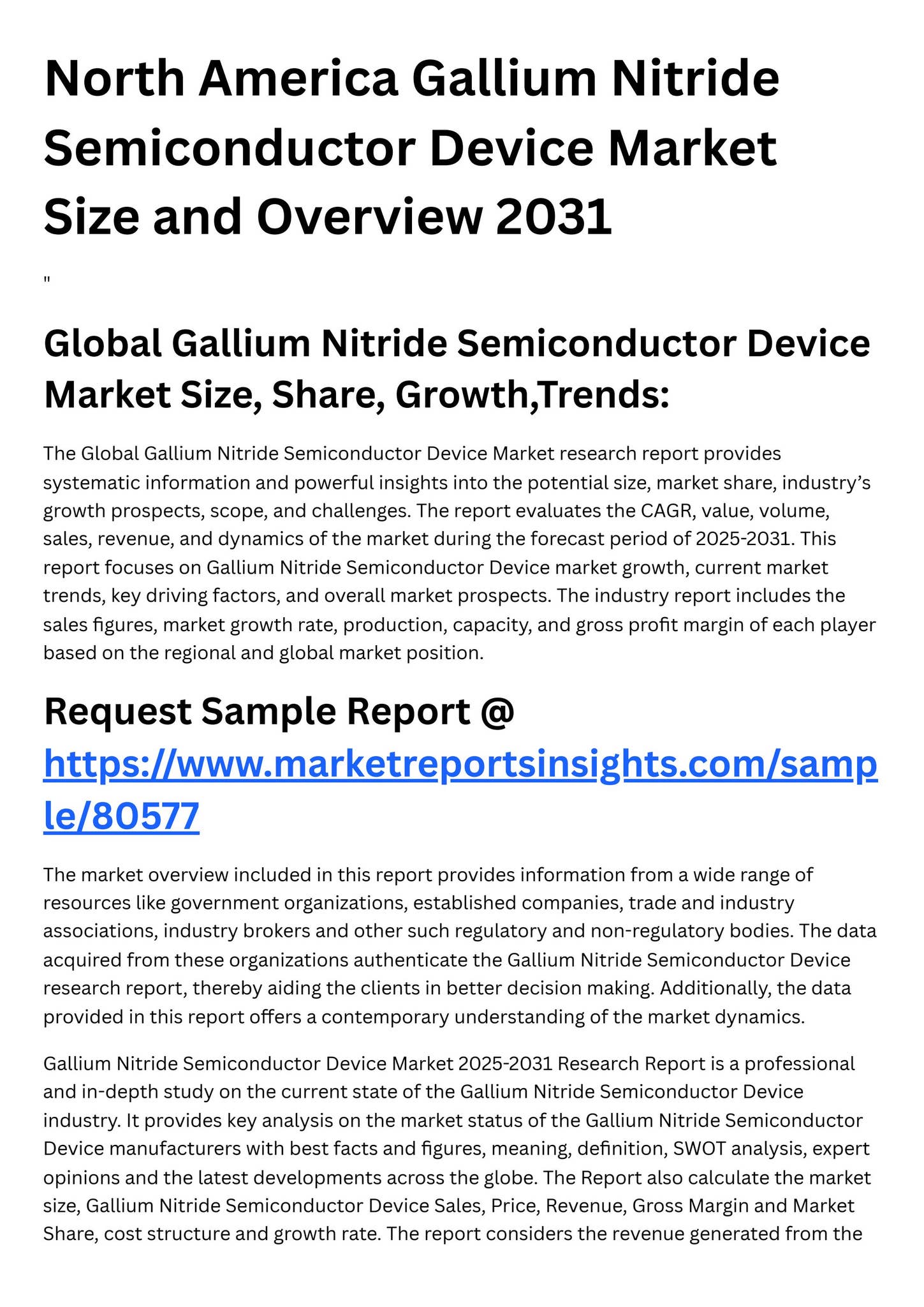 North America Gallium Nitride Semiconductor Device Market Size and ...