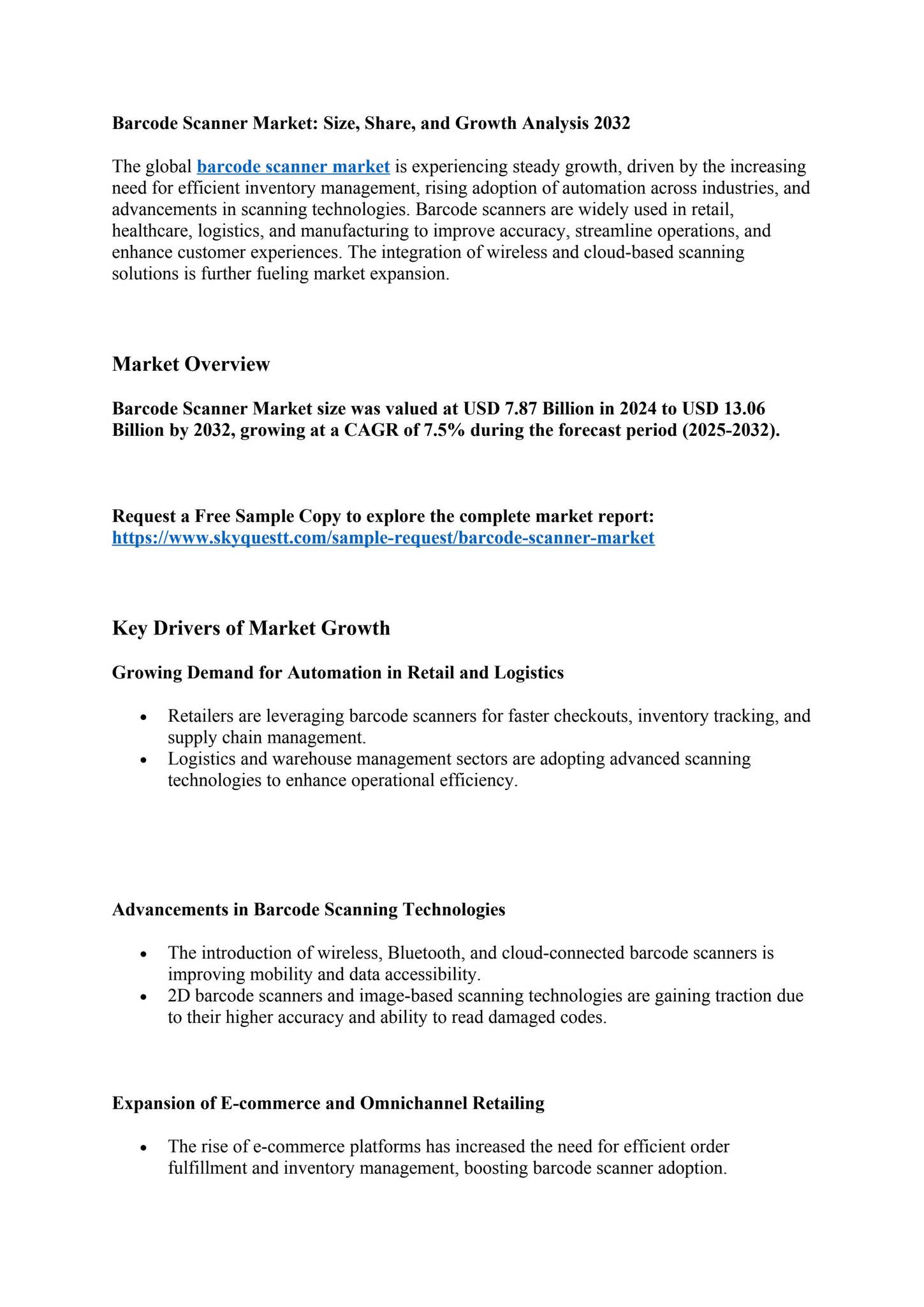 Barcode Scanner Market: Size, Share, and Growth Analysis 2032 by ...