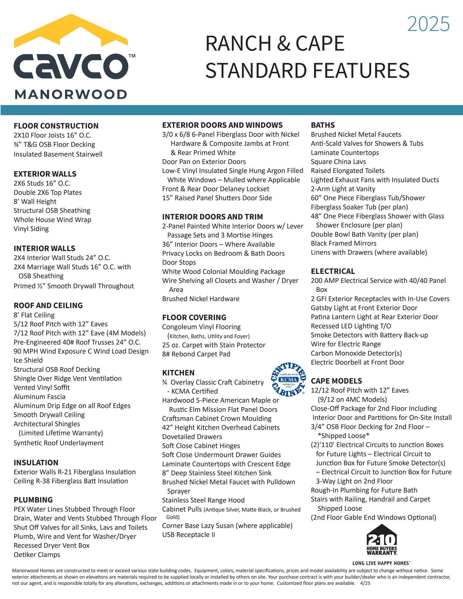Manorwood | Ranch and Cape Standard Features by Commodore Homes, LLC ...