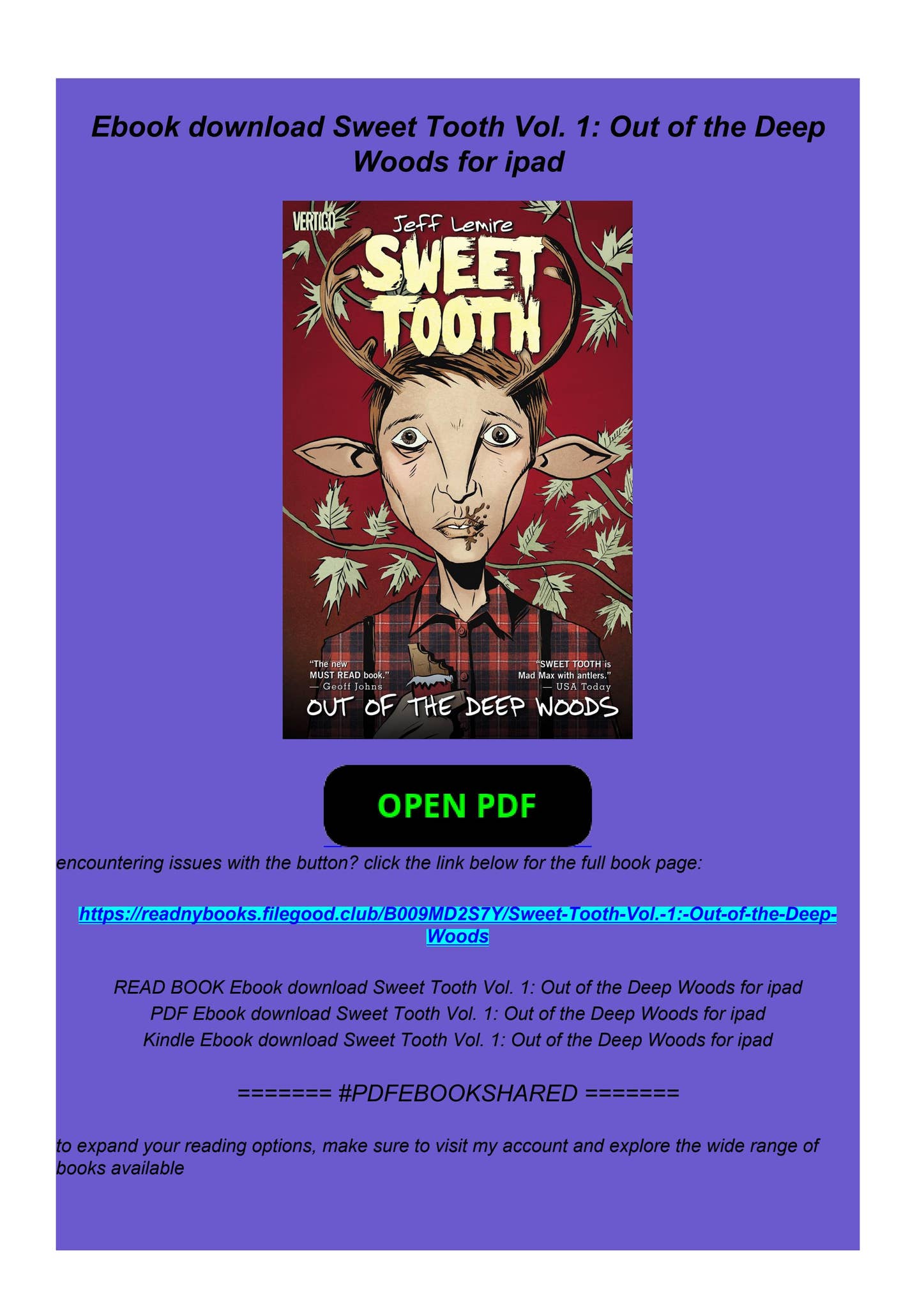 Ebook download Sweet Tooth Vol. 1: Out of the Deep Woods for ipad by ...
