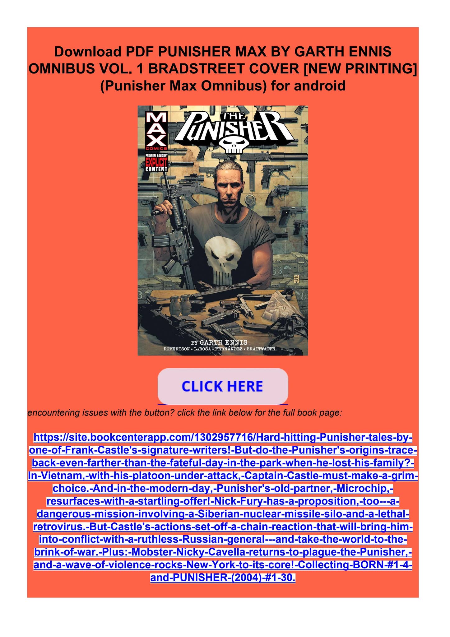 Download PDF PUNISHER MAX BY GARTH ENNIS OMNIBUS VOL. 1 BRADSTREET COVER [NEW PRINTING ...