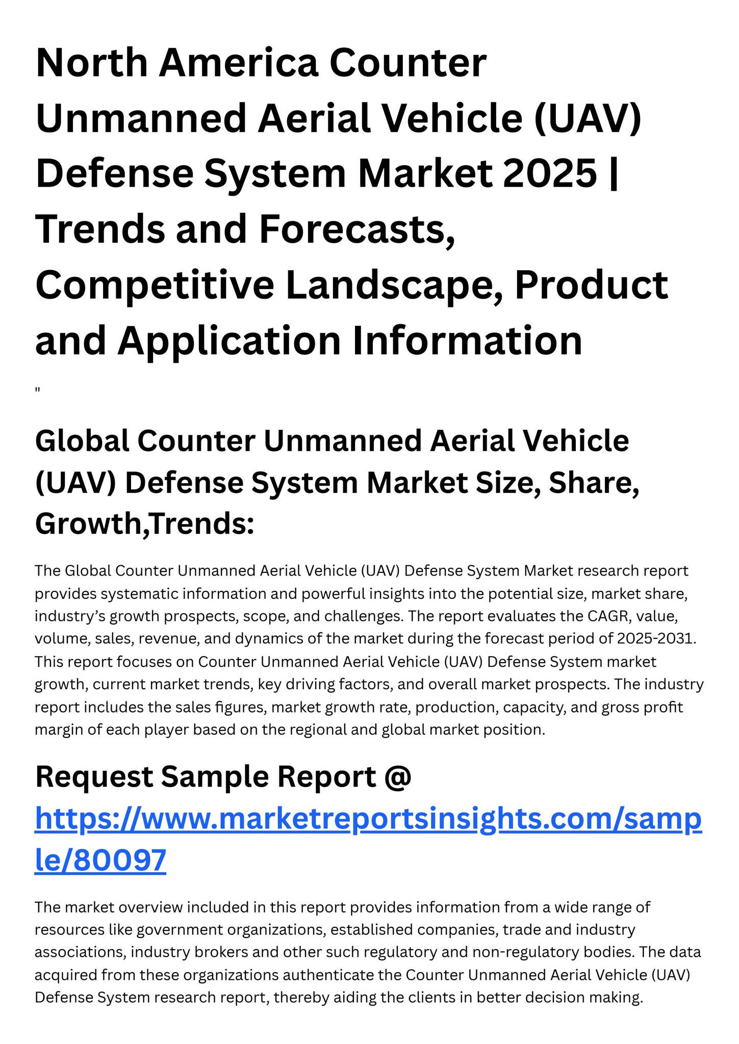 North America Counter Unmanned Aerial Vehicle (UAV) Defense System ...