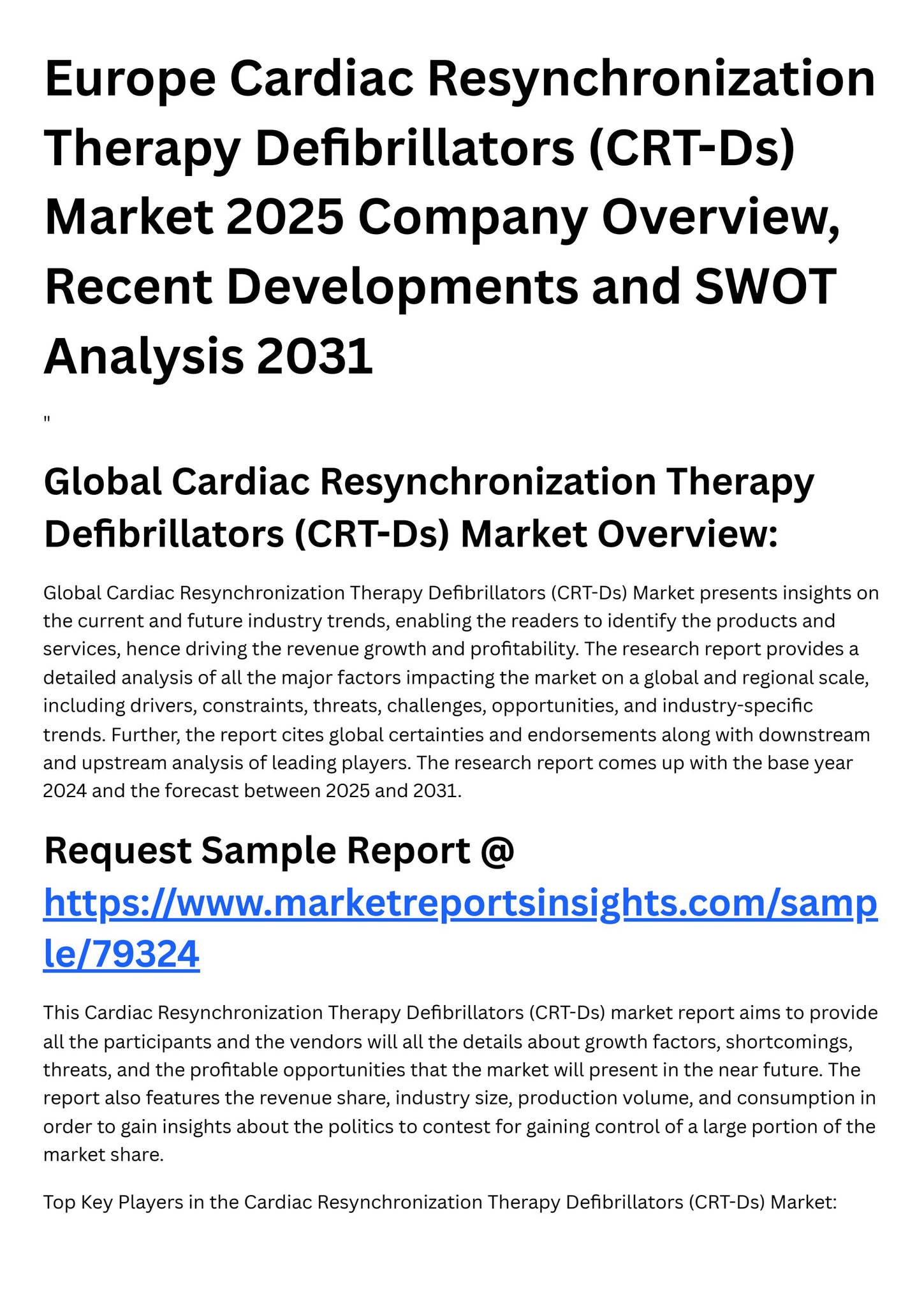 Europe Cardiac Resynchronization Therapy Defibrillators (CRT-Ds) Market ...