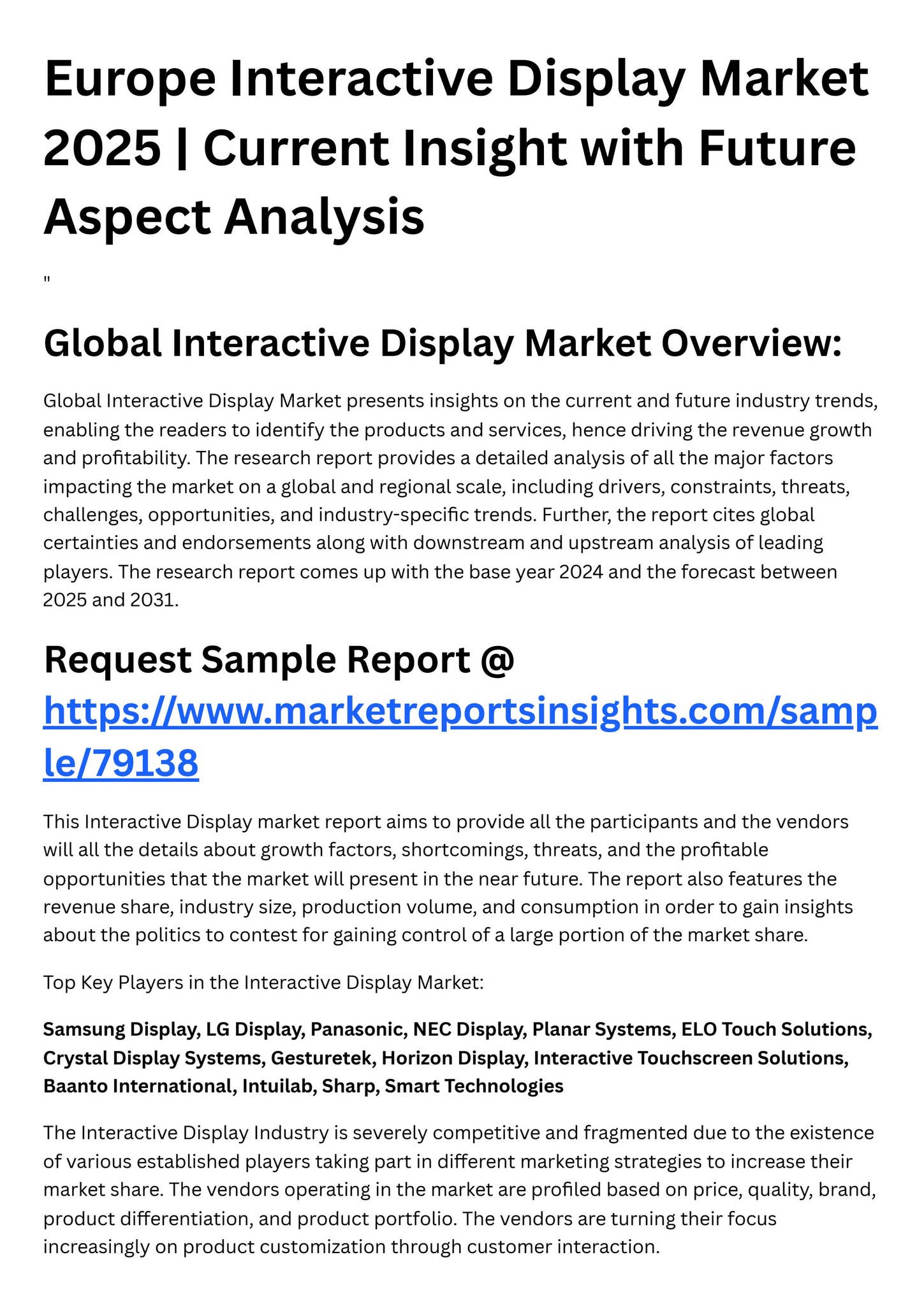 Europe Interactive Display Market 2025 Current Insight with Future ...
