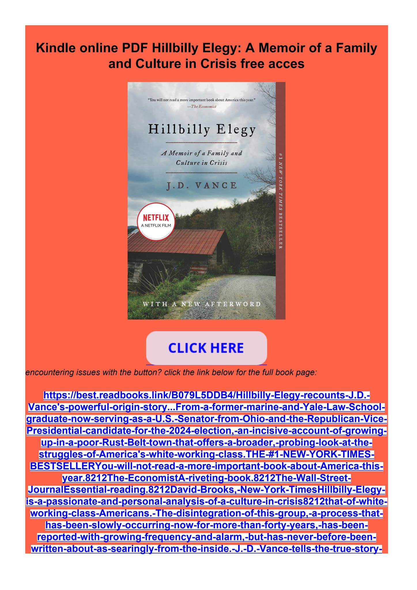 Ebook download Hillbilly Elegy: A Memoir of a Family and Culture in ...