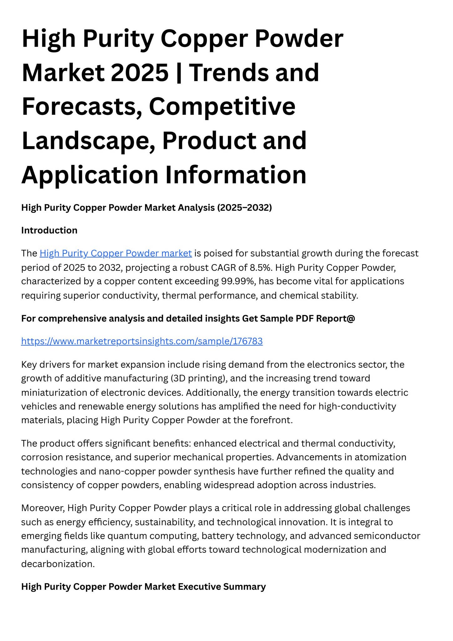 High Purity Copper Powder Market 2025 Trends and Forecasts, Competitive ...