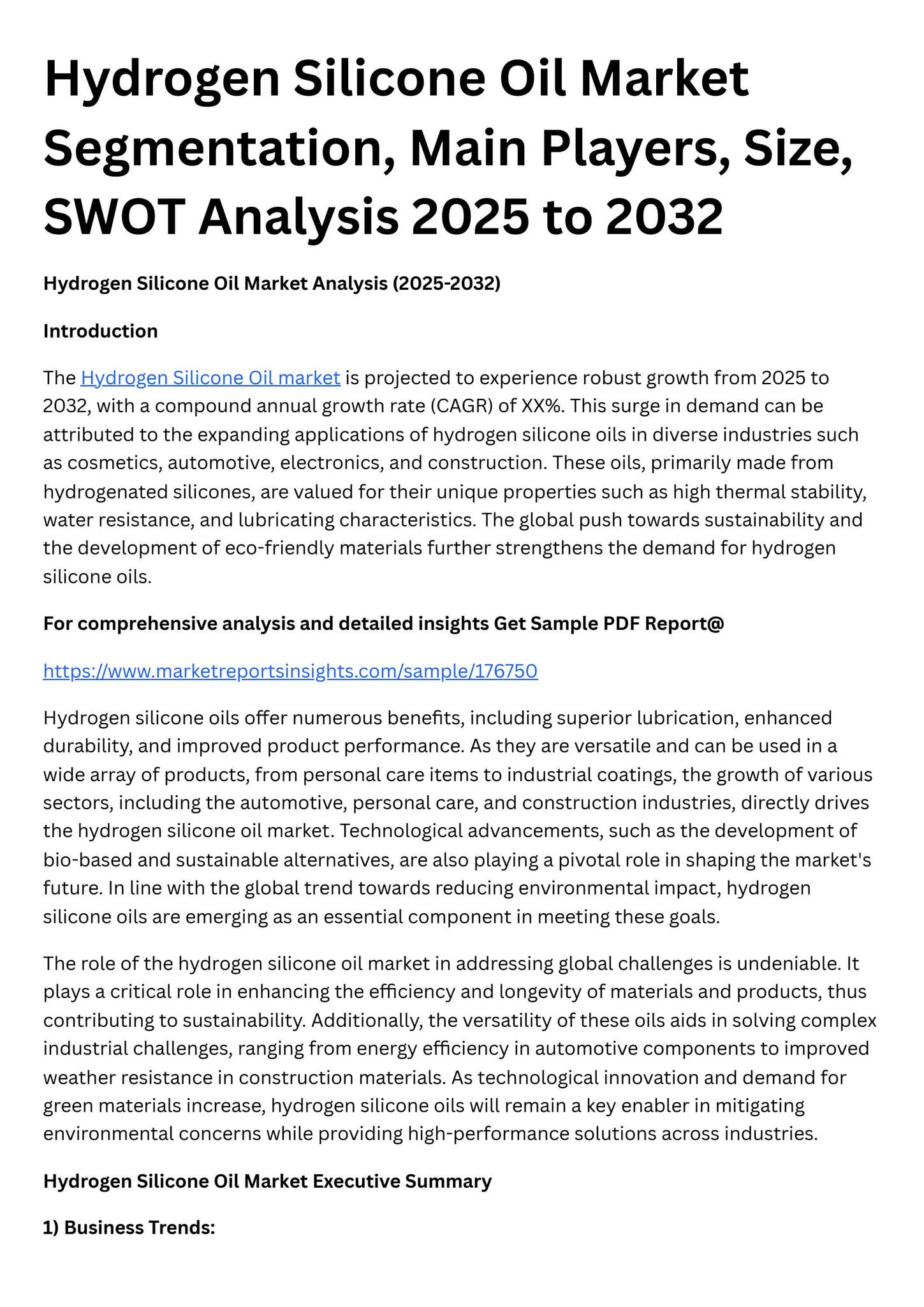 Hydrogen Silicone Oil Market Segmentation, Main Players, Size, SWOT ...