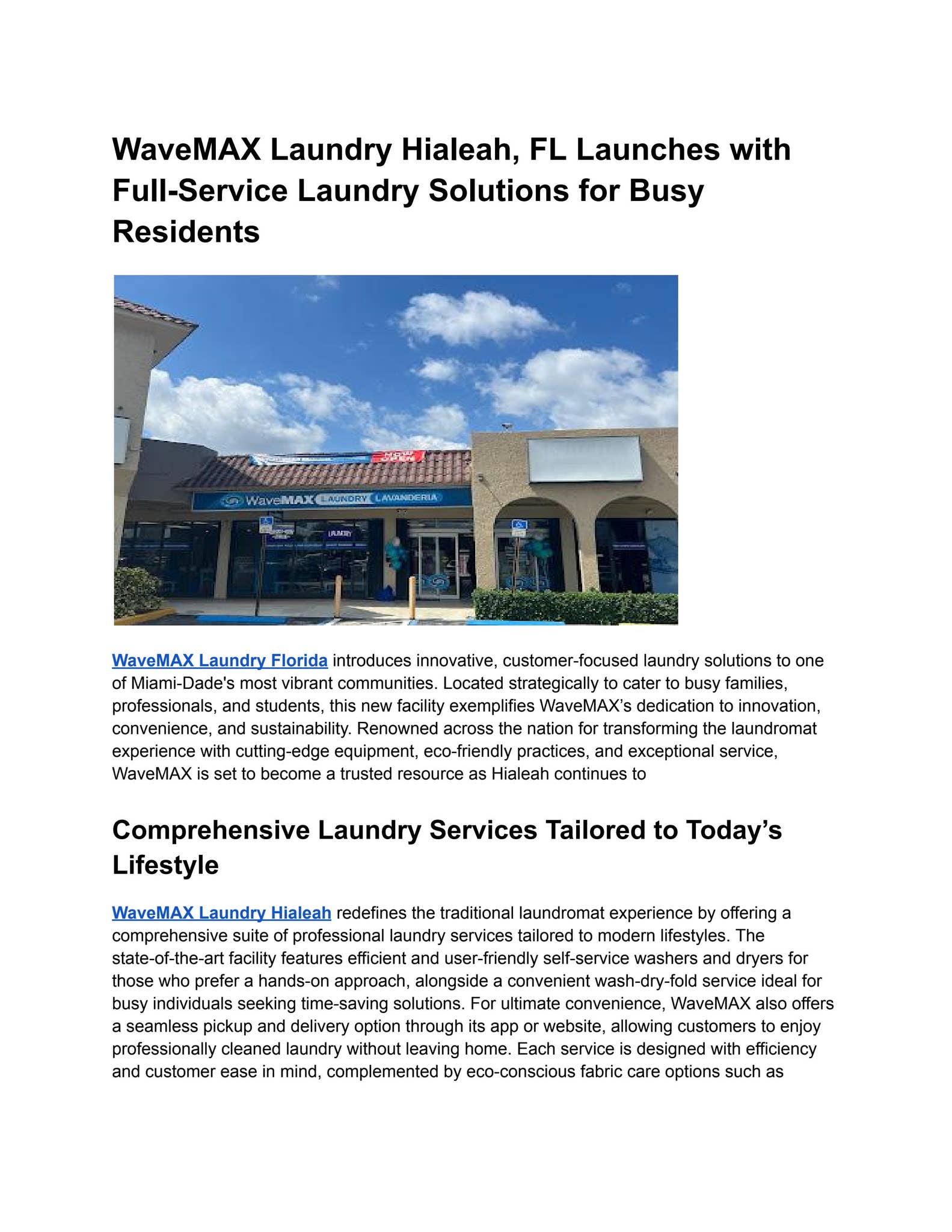 WaveMAX Laundry Hialeah, FL Launches with Full-Service Laundry ...