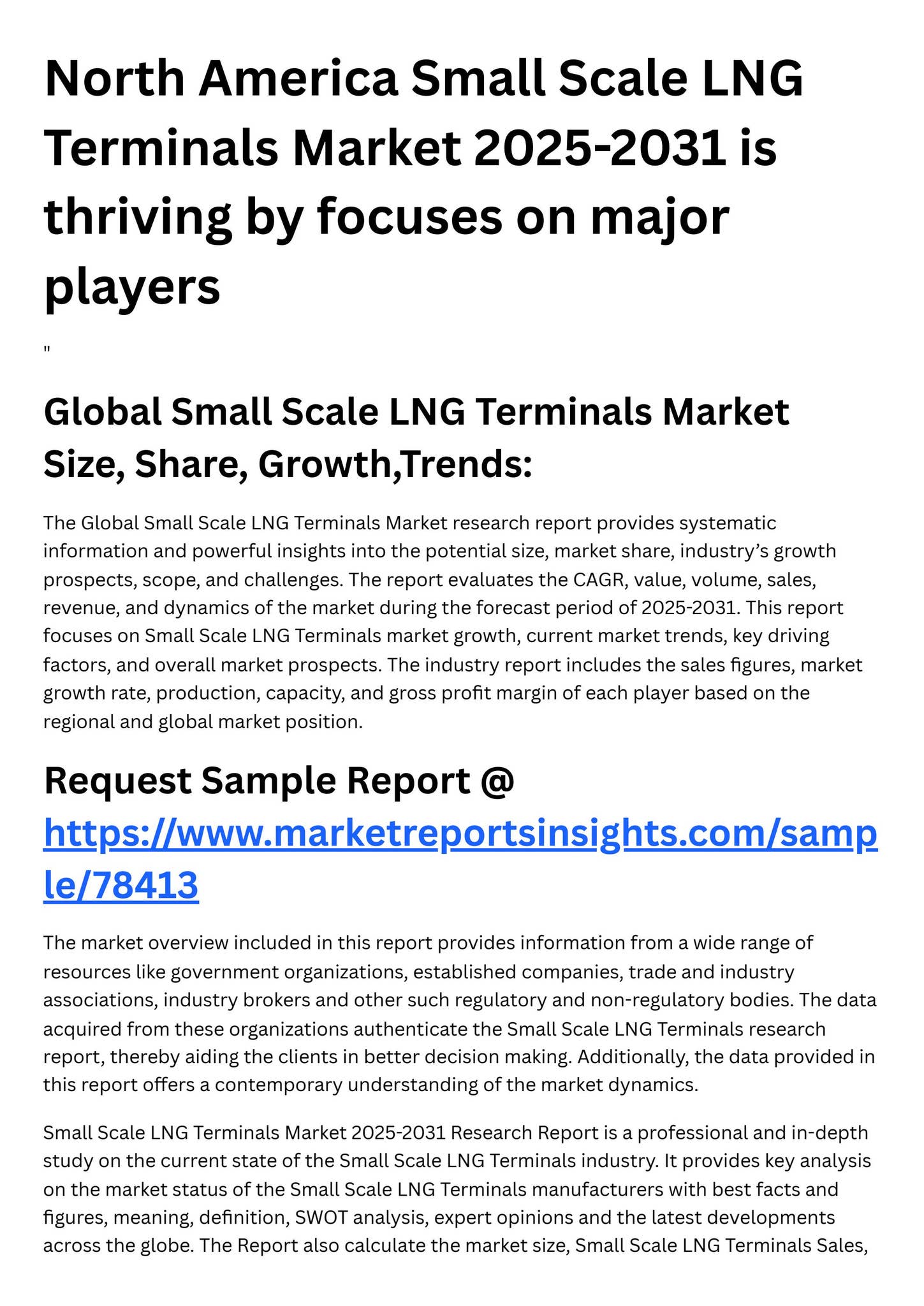 North America Small Scale LNG Terminals Market 2025-2031 is thriving by ...