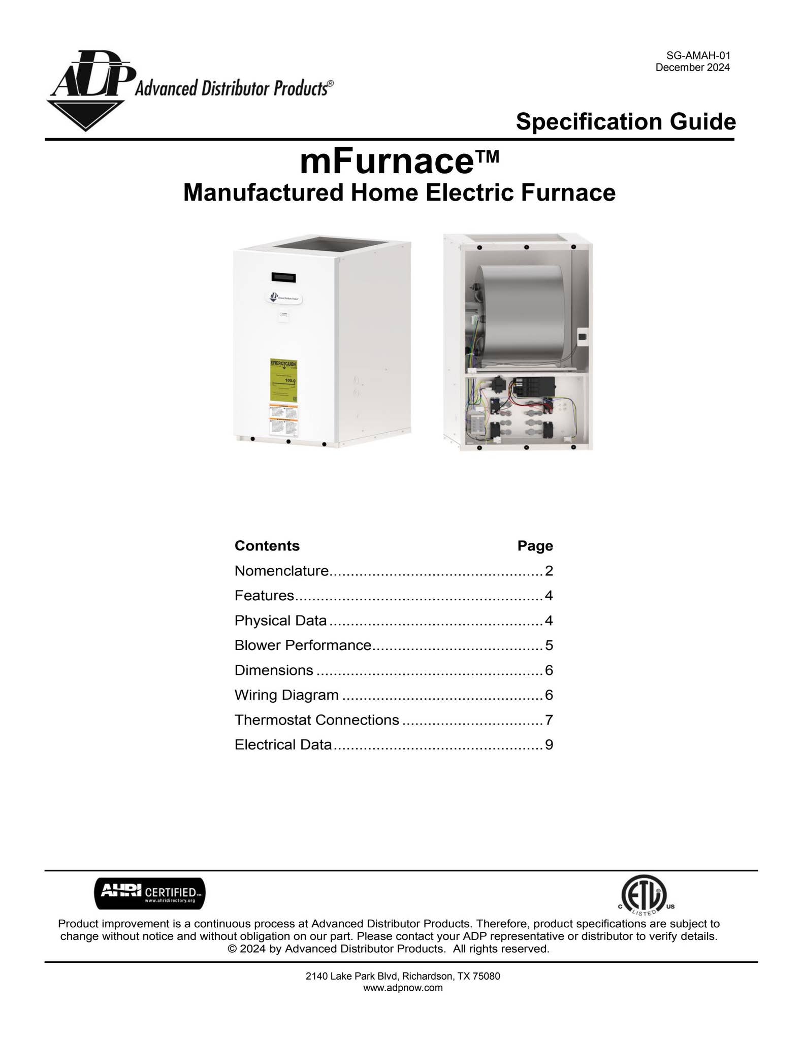 PDQ Mobile Home Electric Furnace Spec Guide by habeggercorp - Issuu