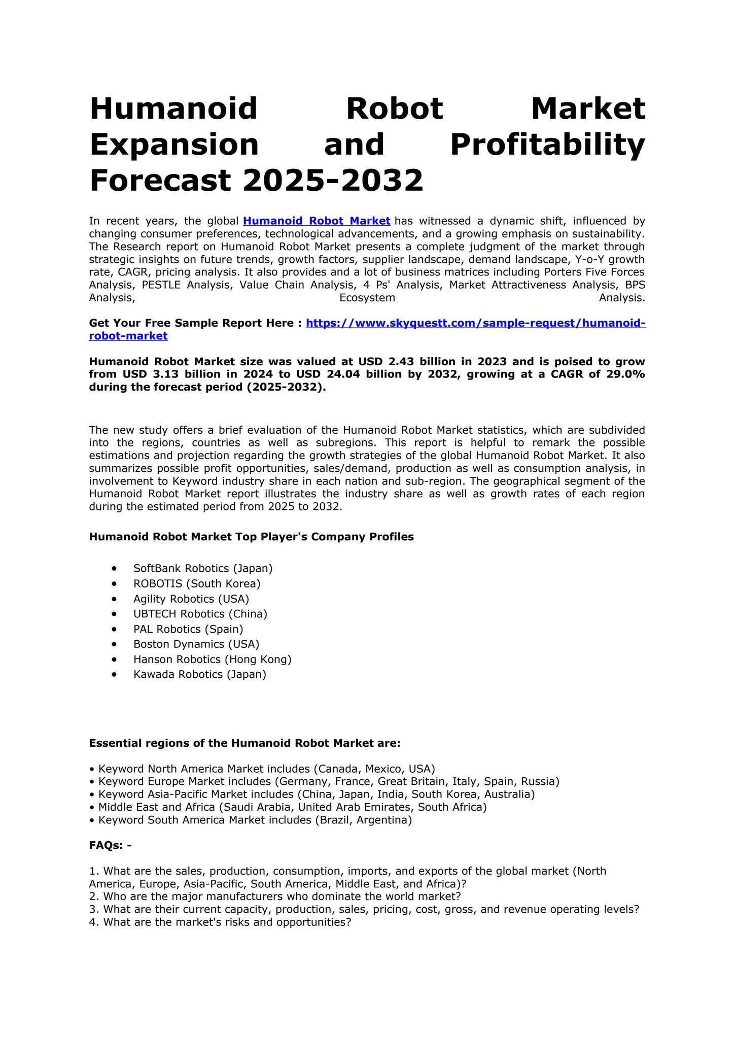 Humanoid Robot Market Expansion and Profitability Forecast 2025 by ...